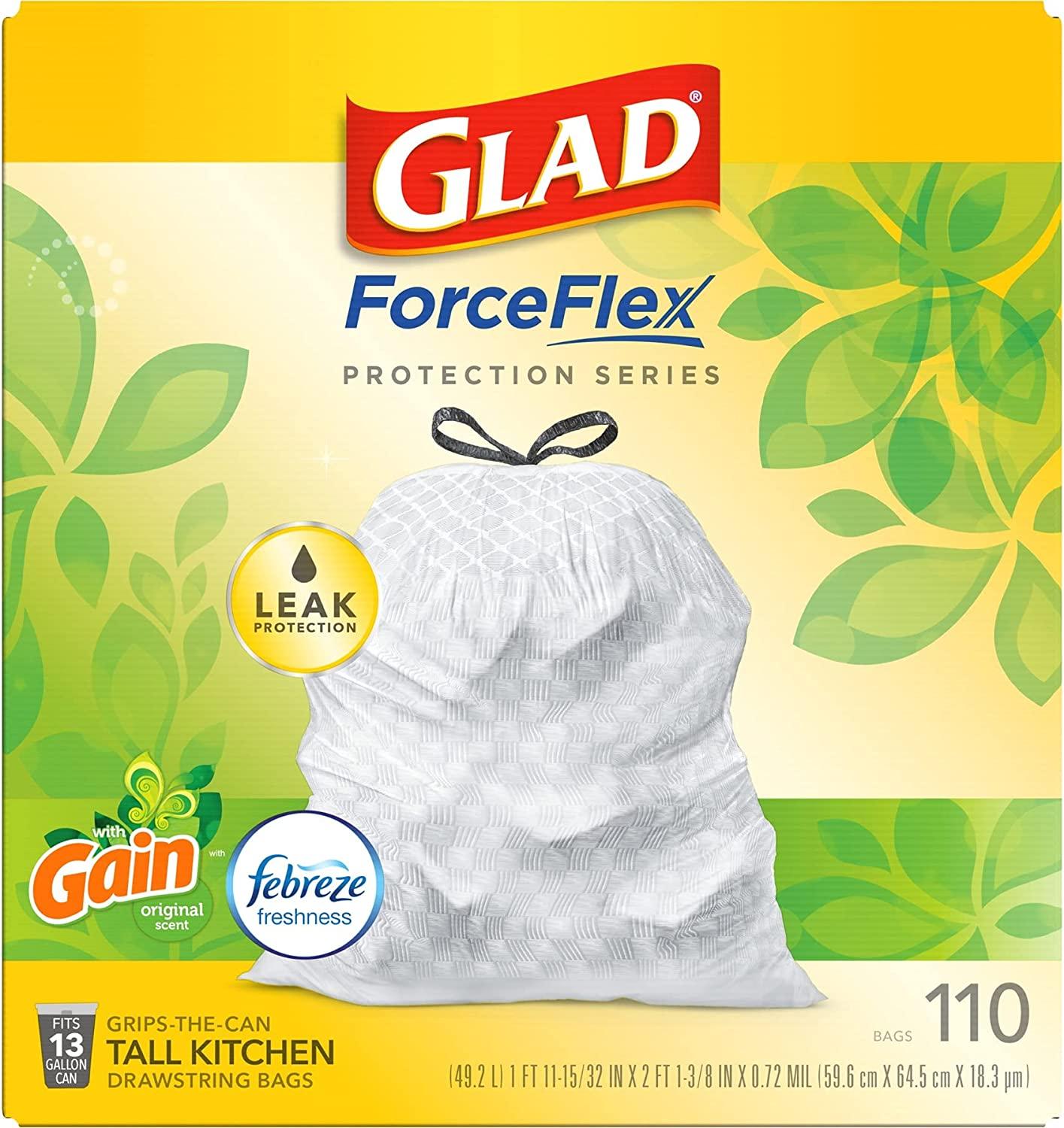 Glad ForceFlex Protection Tall Trash Bags 13 Gal, Gain Original with ...