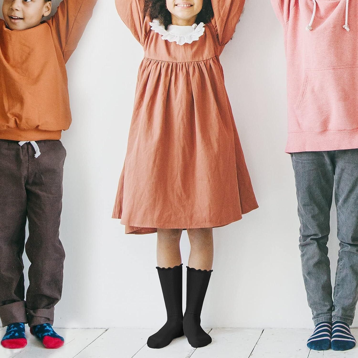 BOOPH 6 Pairs Girls Ruffle Socks - Kids Slouch Crew Socks, Ages 7-10 ...