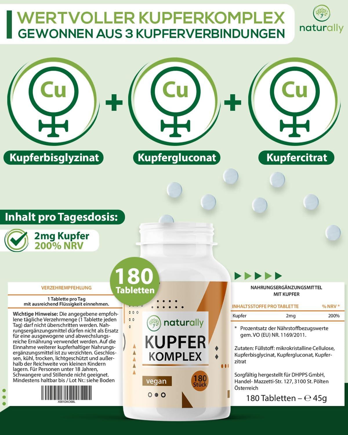 Naturally 2mg Copper Tablets - 180 Vegan Tablets | Copper Bisglycinate ...