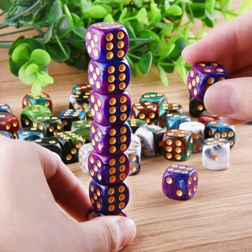 AUSTOR 50 Pieces 6 Sided Game Dice Set - 5 Two Tone Colors with Gold ...