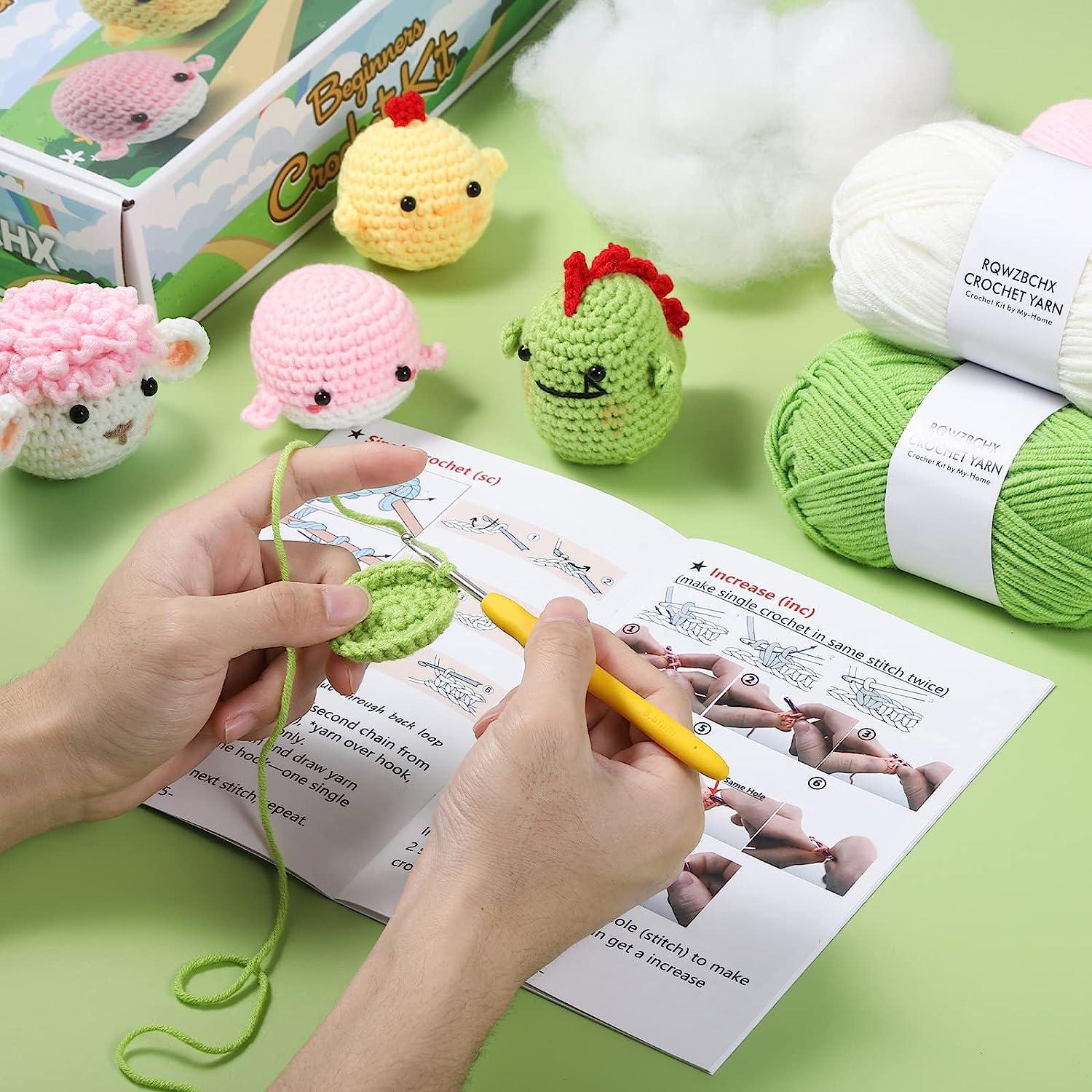 RQWZBCHX 4 Animal Crochet Kit for Beginners - Chicken, Whale, Sheep ...