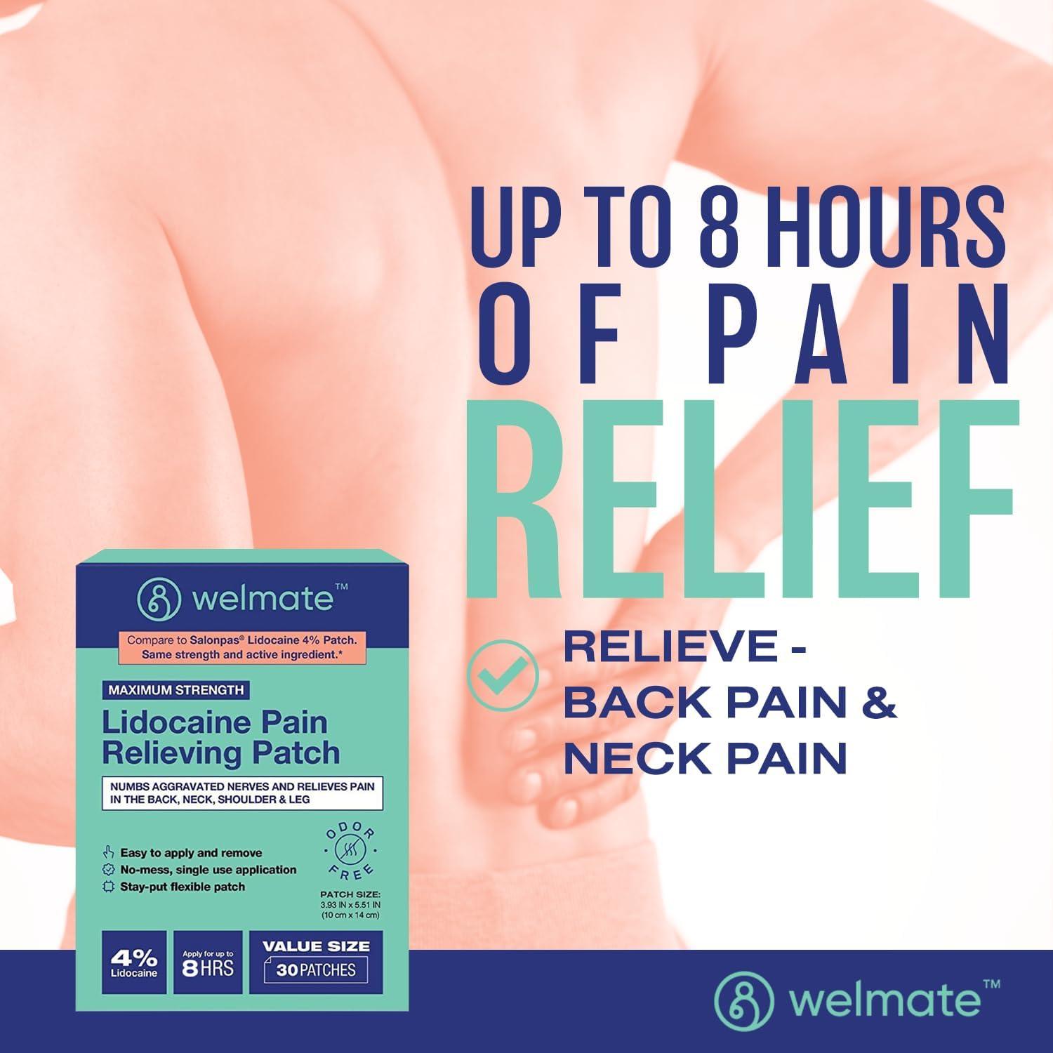 Welmate 4% Lidocaine Numbing Patch | Maximum Strength for Aches, Pains, Muscle Soreness & Joint ...