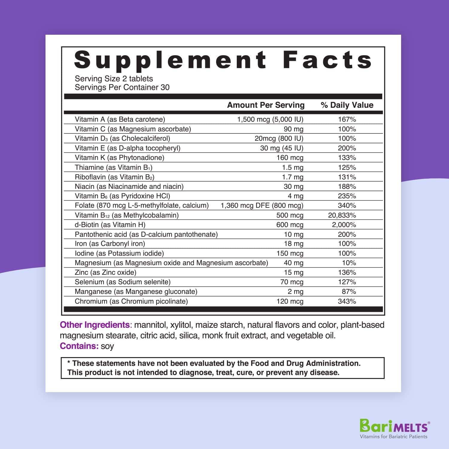 BariMelts Immunity Bundle - Multivitamin with Iron, Calcium Citrate ...