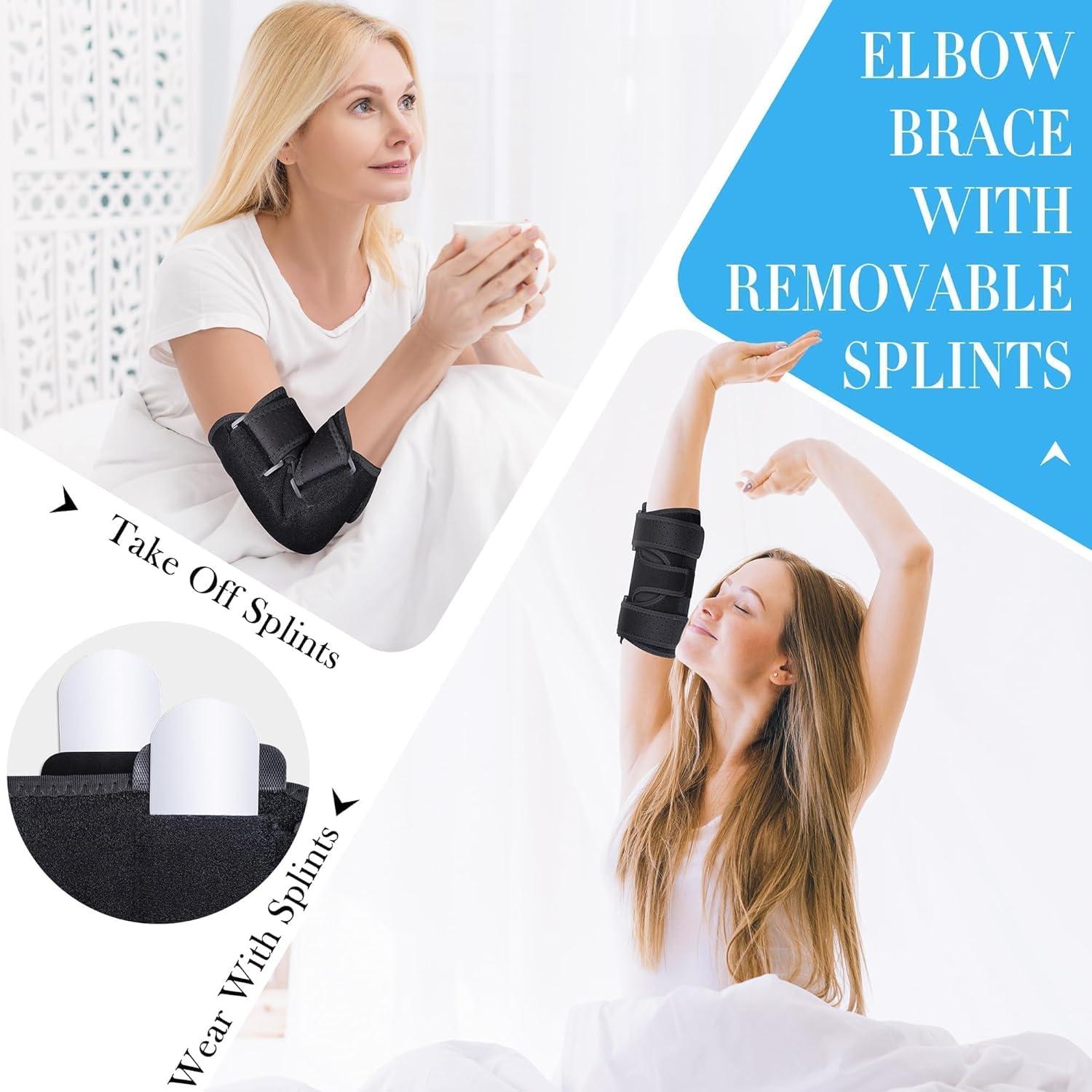 Niceuare Adjustable Elbow Brace with 2 Removable Metal Splints - Pain ...