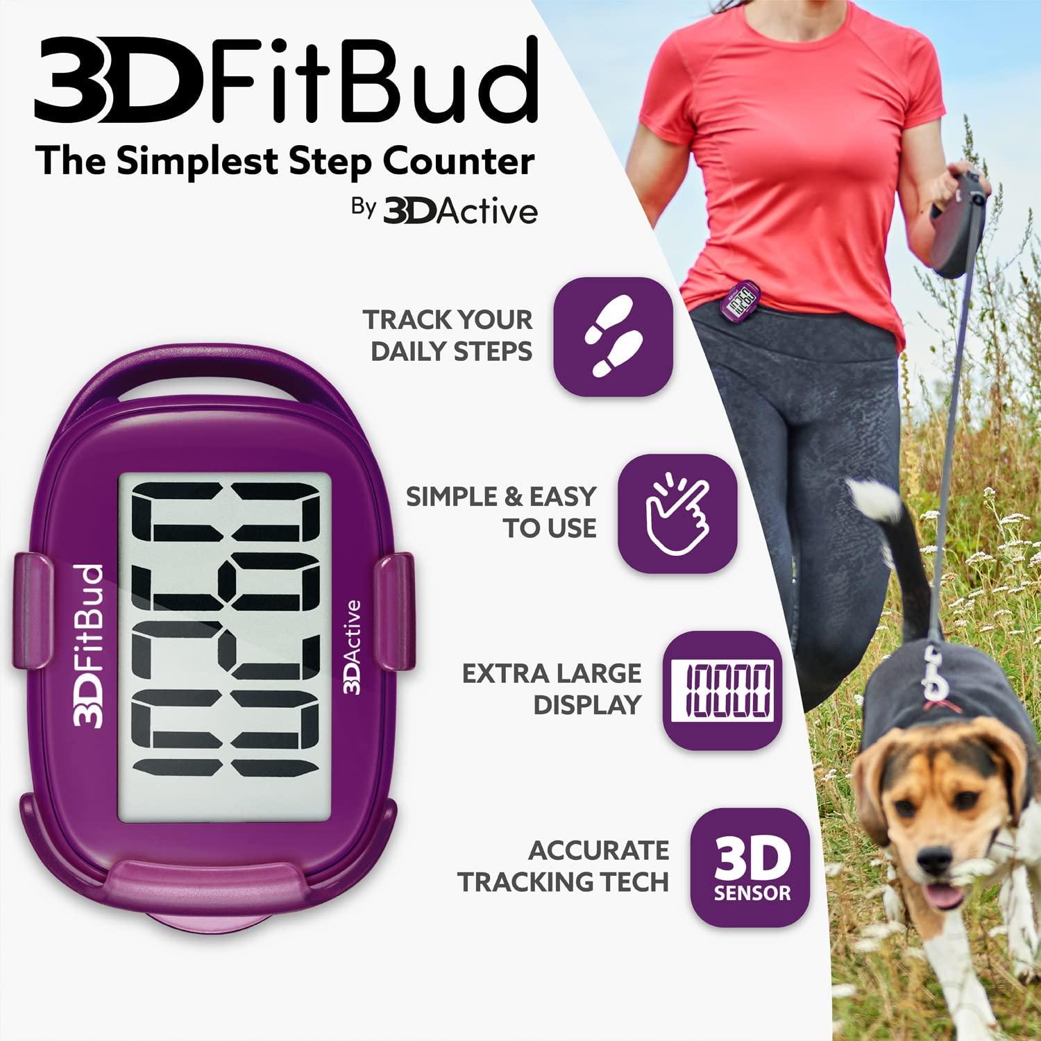 3DFitBud Simple Step Counter Walking 3D Pedometer - Plum | Clip ...