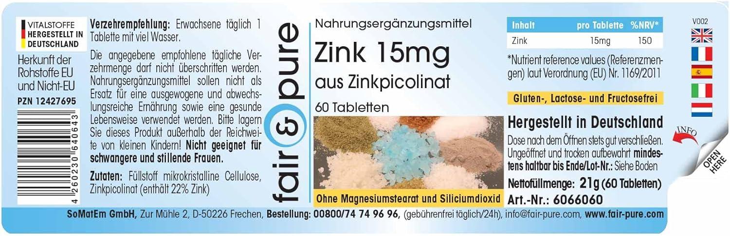Fair & Pure - Zinc 15mg (elemental content) of zinc picolinate - vegan ...
