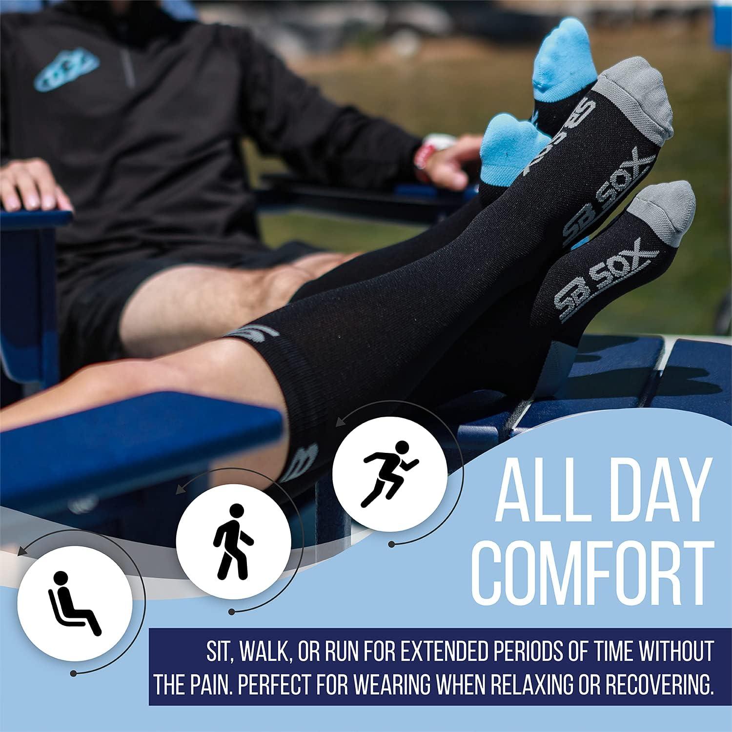 SB SOX Compression Socks (20-30mmHg) for Men & Women - Large Black/Gray | Best All-Day Wear for ...