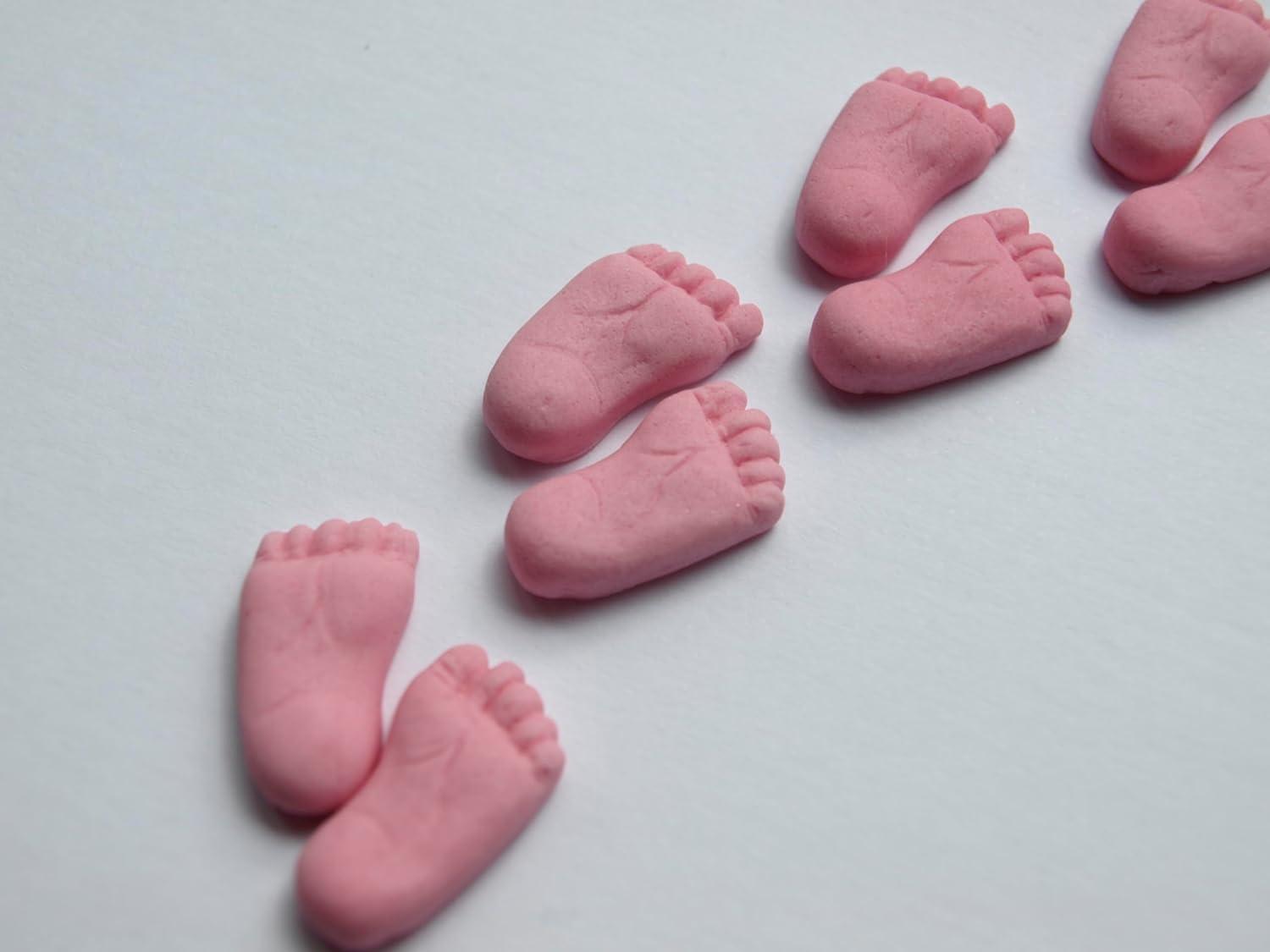 24x (12 Pairs) Pink Baby Feet Cake Toppers Girl Baby Shower Edible ...
