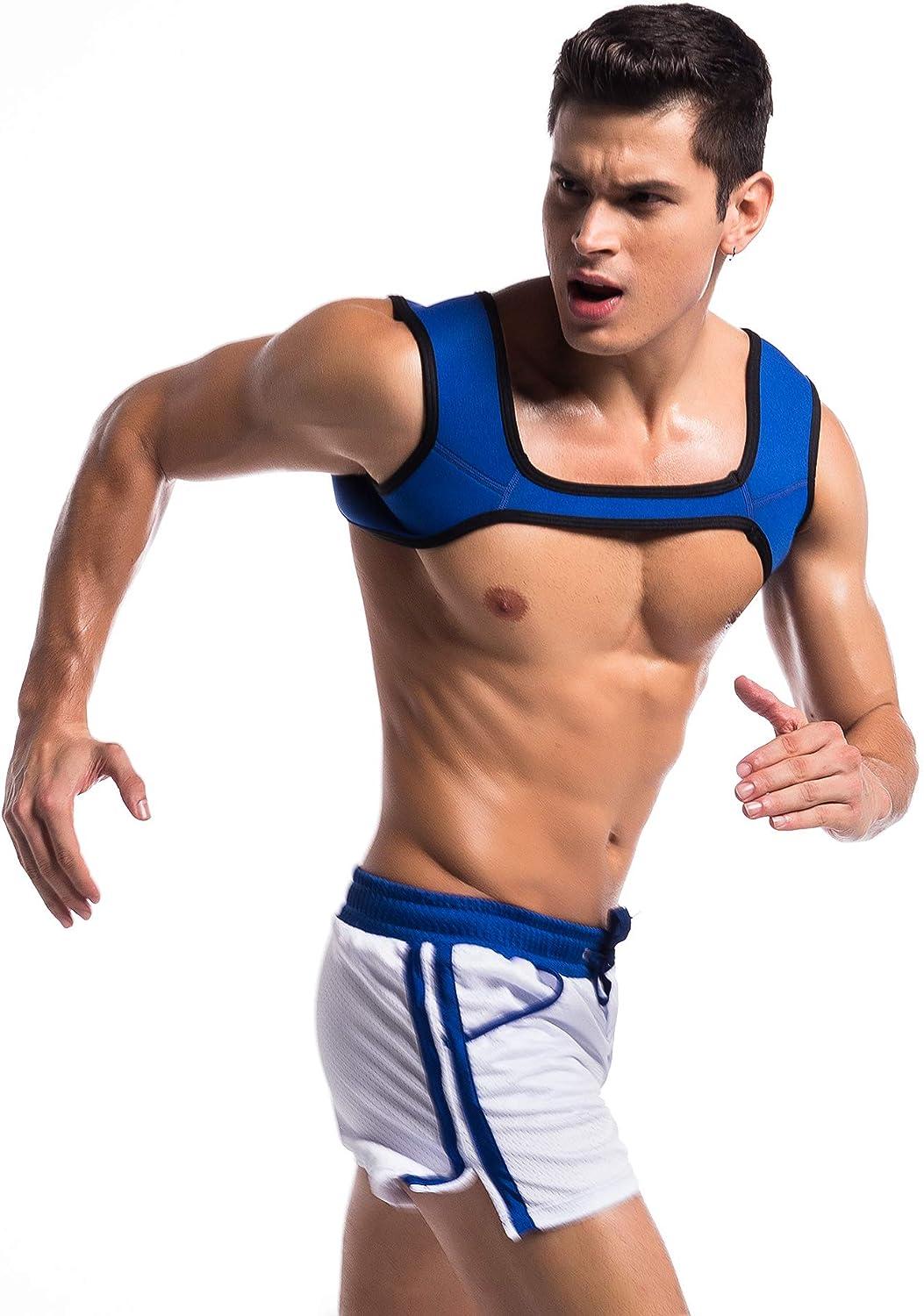 Men's Blue Double Shoulder Support Brace | Gym Chest Harness for Sport ...