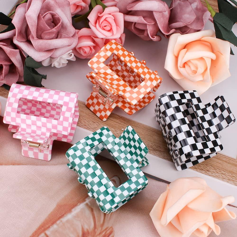 4 Pack Checkered Hair Claw Clips - Cute Y2K Style Accessories for Women ...