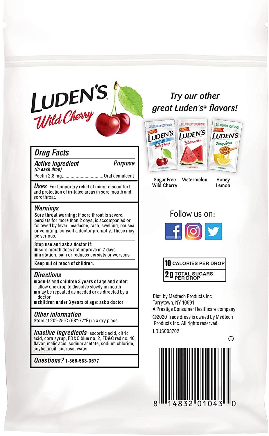Luden's Wild Cherry Throat Drops - 30 Deliciously Soothing Drops in 1 Bag