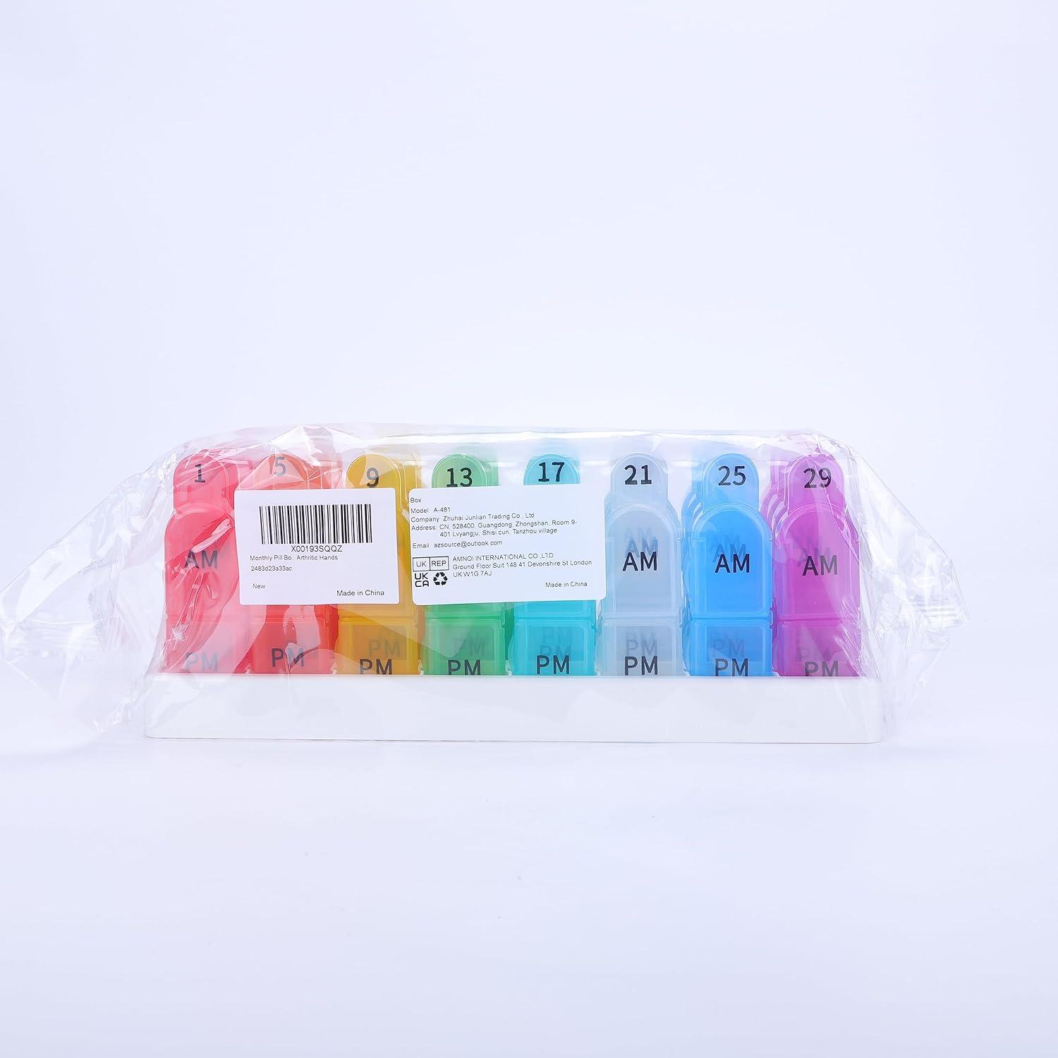 Monthly Pill Box Organizer - 2 Times a Day AM PM Medicine Box with 32 ...