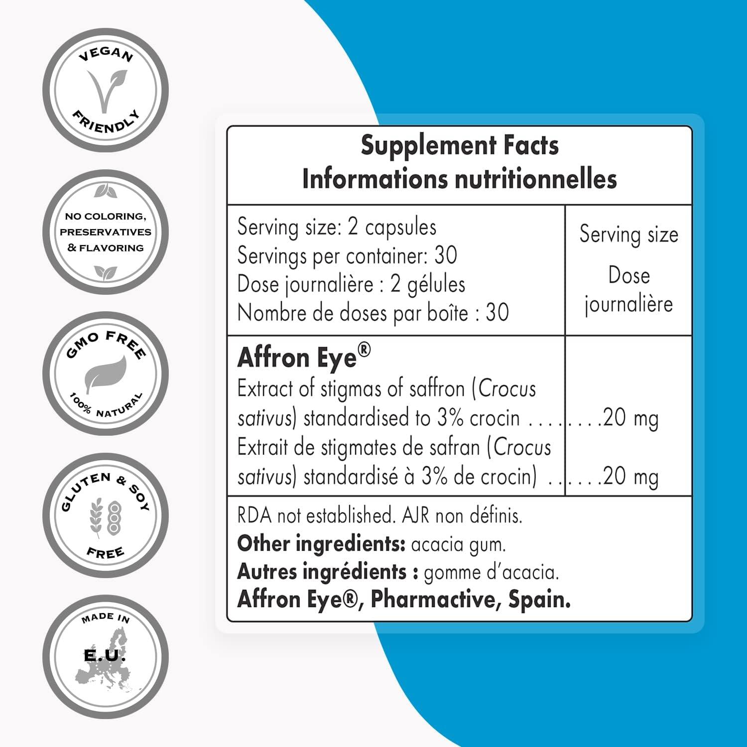 Supersmart Affron Eye 20mg - Saffron Supplement for Eye Health - 60 ...