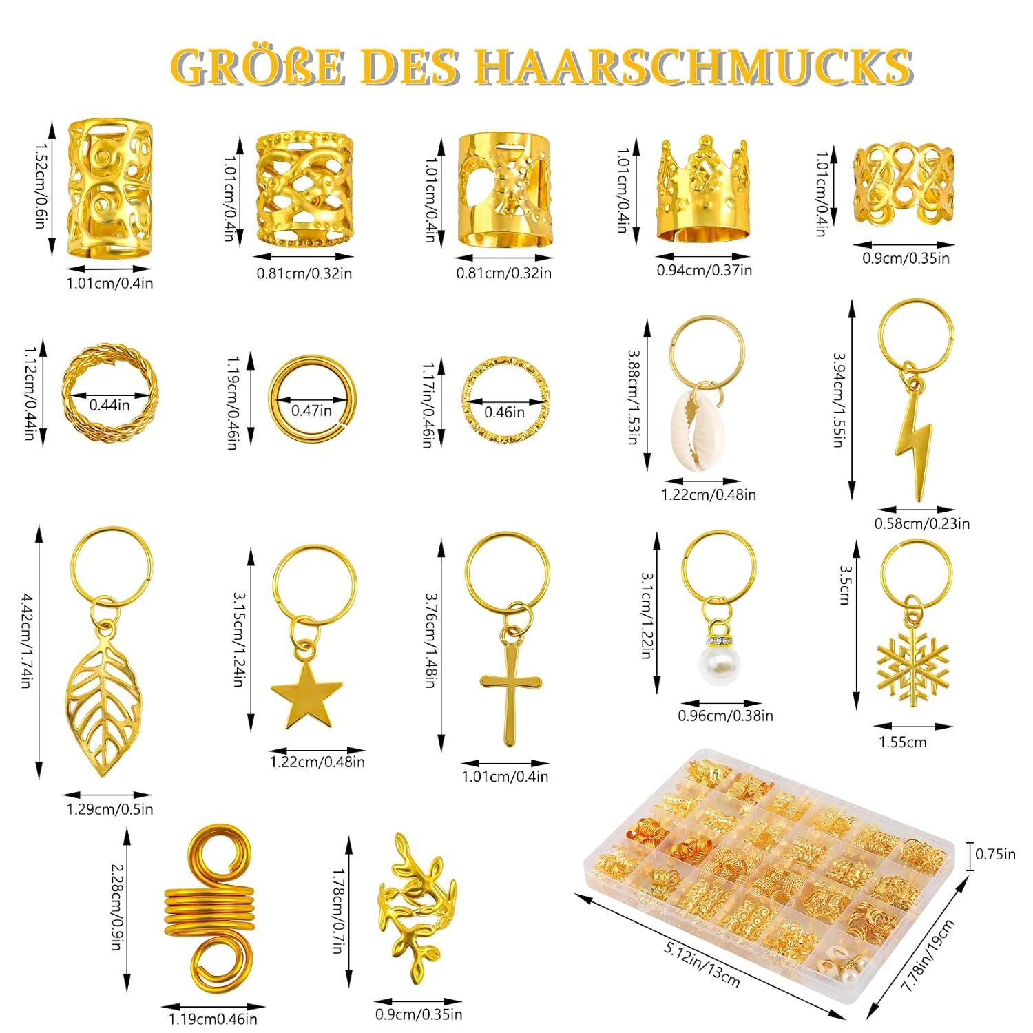 DIYDEC 245 Pcs Gold Hair Jewelry for Braids | Adjustable Metal Rings ...