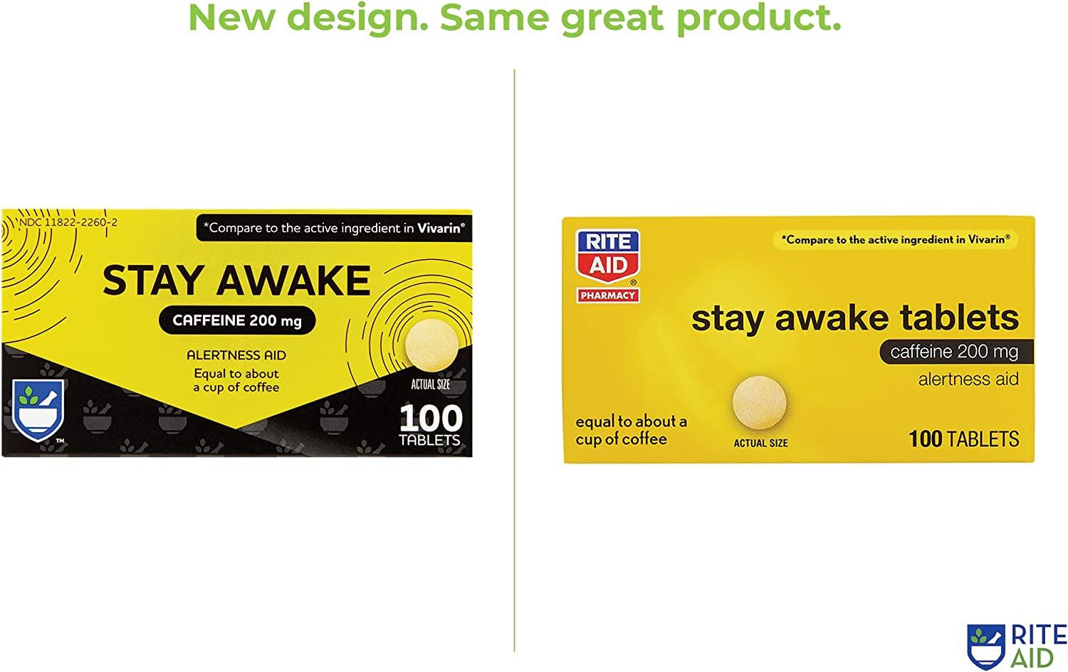 Rite Aid Stay Awake Tablets Caffeine, 200 mg - 100 Tablets | Caffeine ...