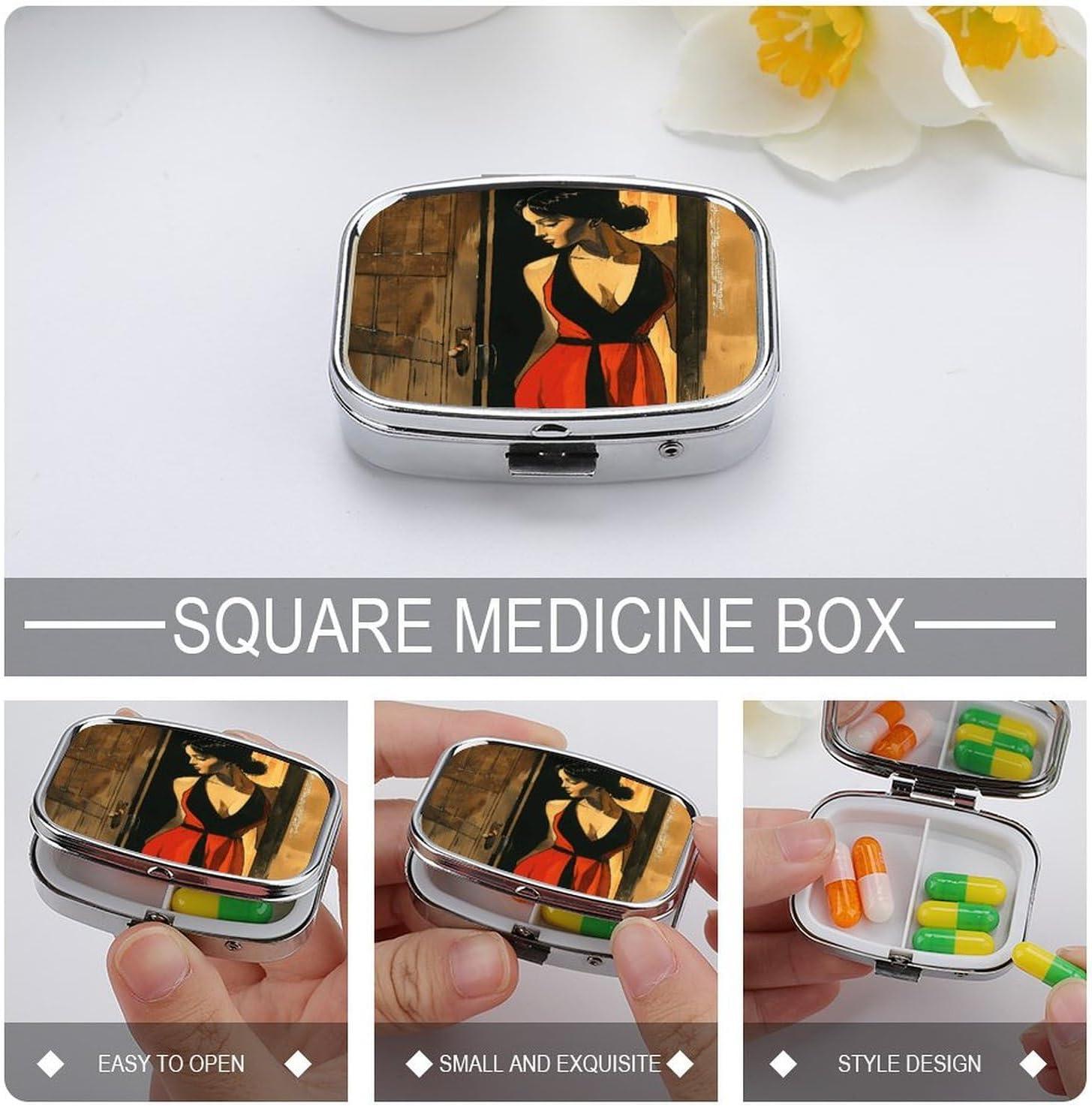 Stylish Red Dress Print Pill Box - 2 Compartment Decorative Metal Pill ...