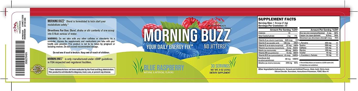 Morning Buzz Energy Drink Powder - Blue Raspberry, 8oz (30 Servings ...
