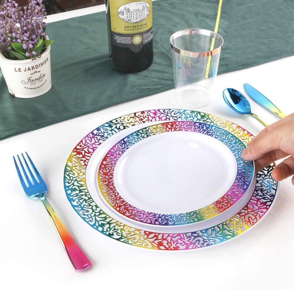Supernal 120pcs Rainbow Silverware Set - Elegant Plastic Cutlery for ...