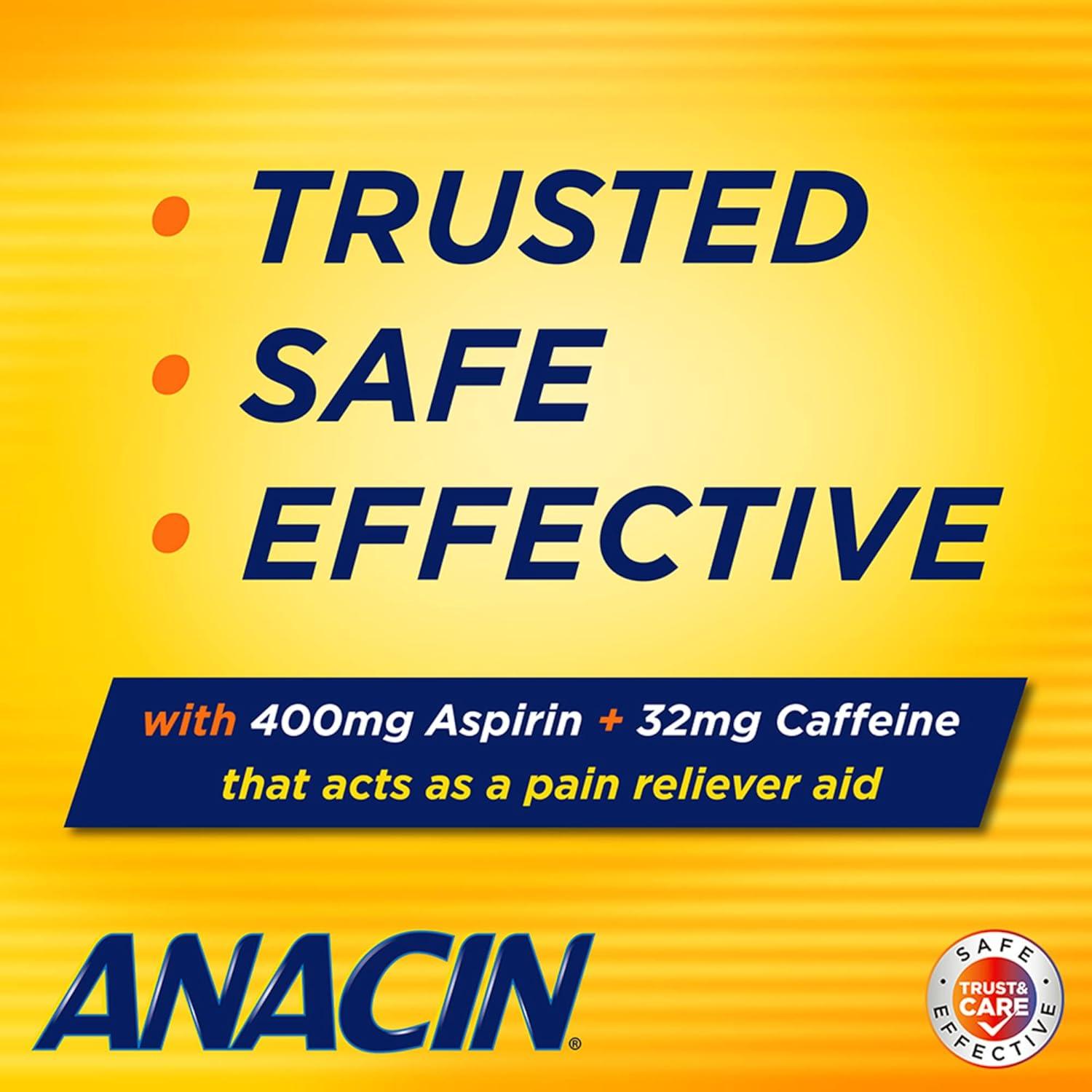 Anacin Fast Pain Relief 300 Coated Tablets - Aspirin + Caffeine Pain ...