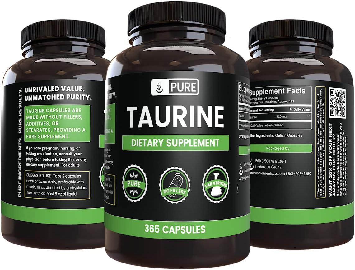 Pure Taurine Capsules - 365 Count | Lab Verified, No Fillers | Original ...