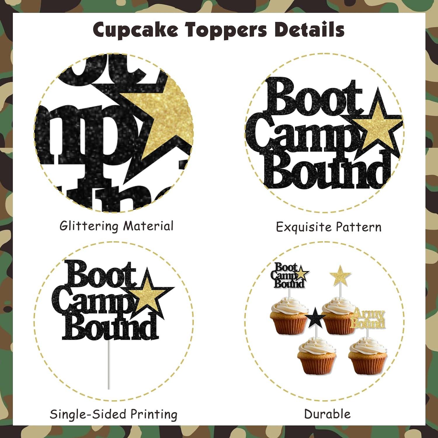kreat4joy 24pcs Military Themed Cupcake Toppers Glitter US Army Boot ...