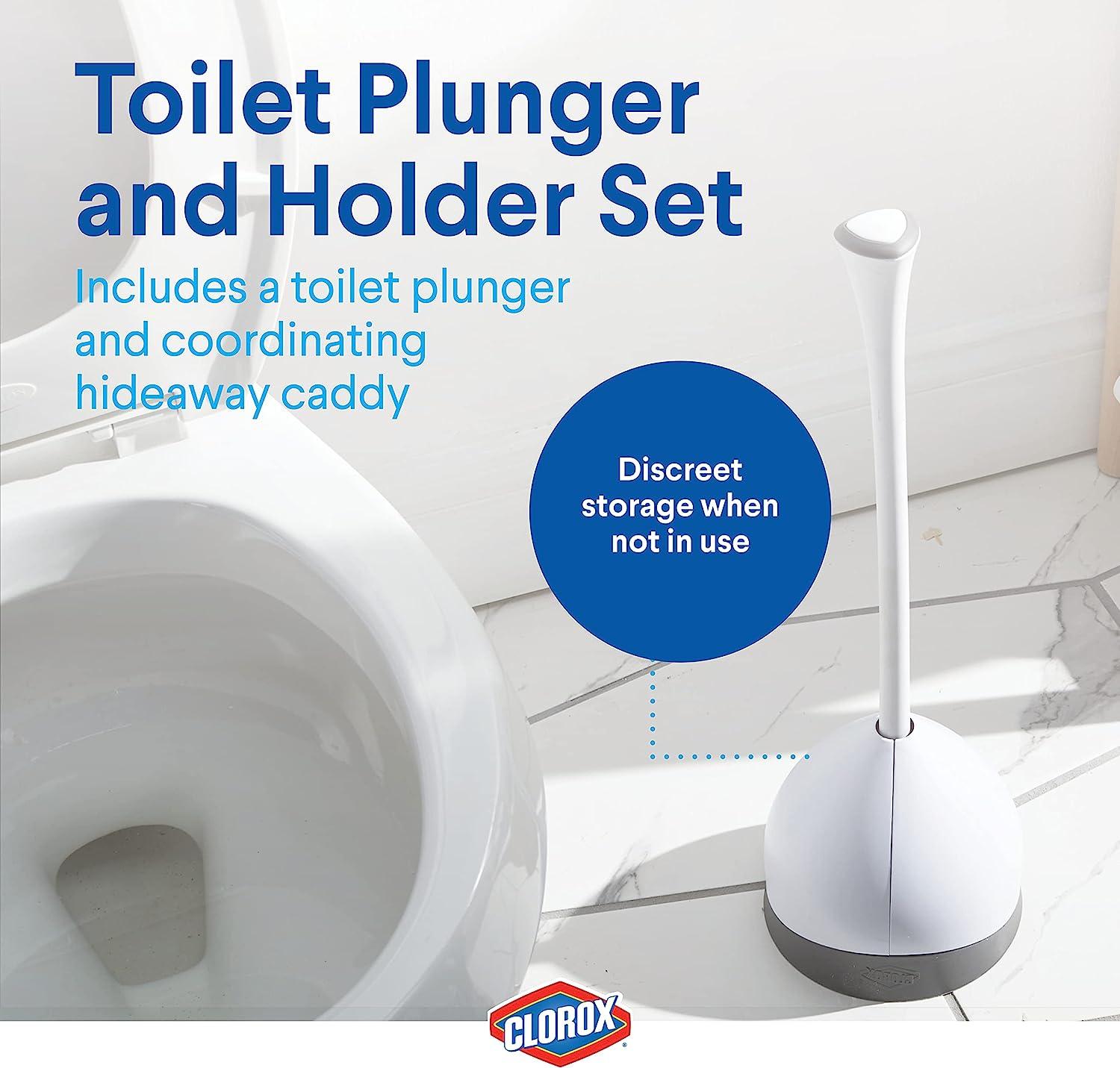 Clorox Toilet Plunger with Hideaway Caddy | White/Grey Bathroom Combo ...