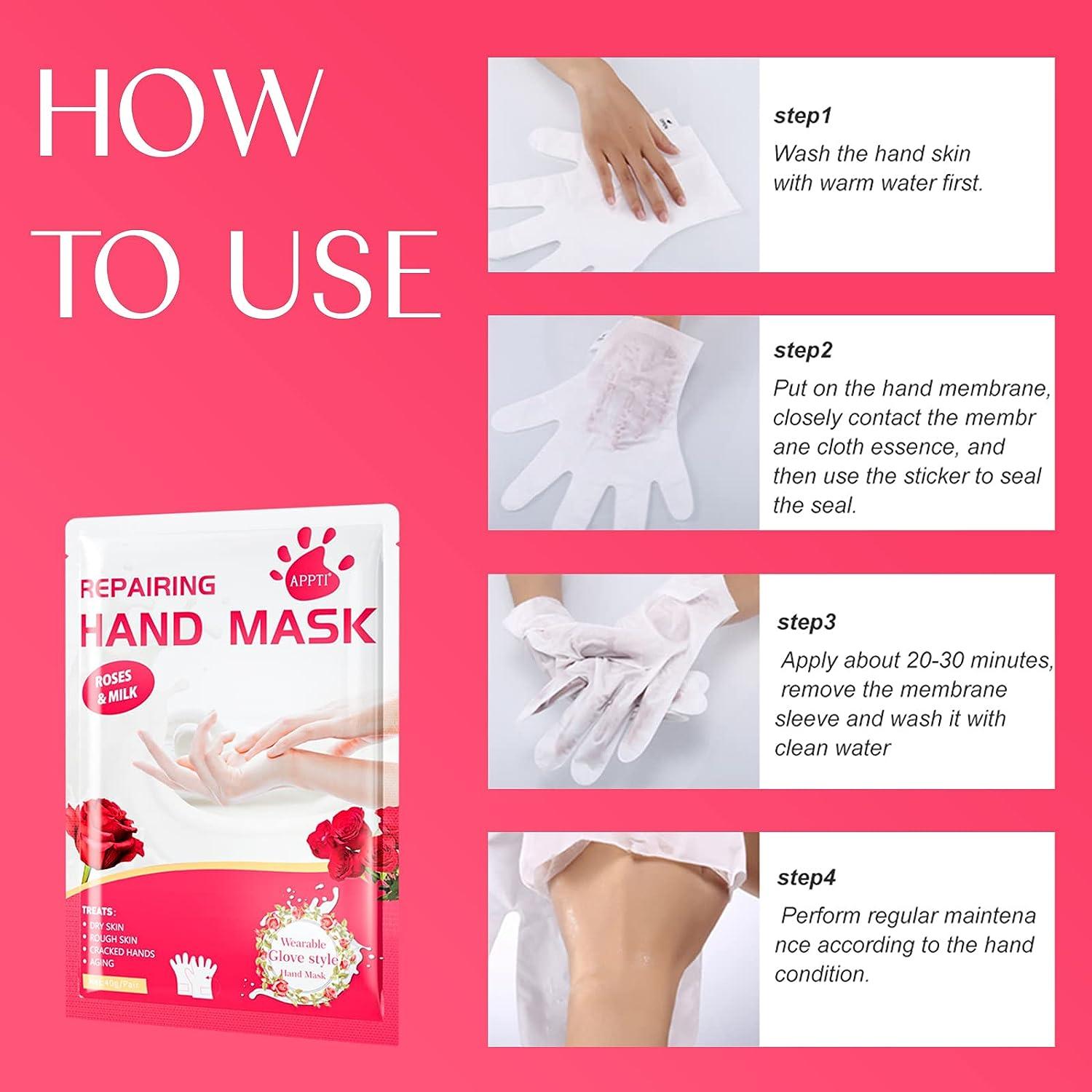 APPTI Hand Mask 5 Pairs - Repair Dry, Rough, Cracked Hands with Rose ...