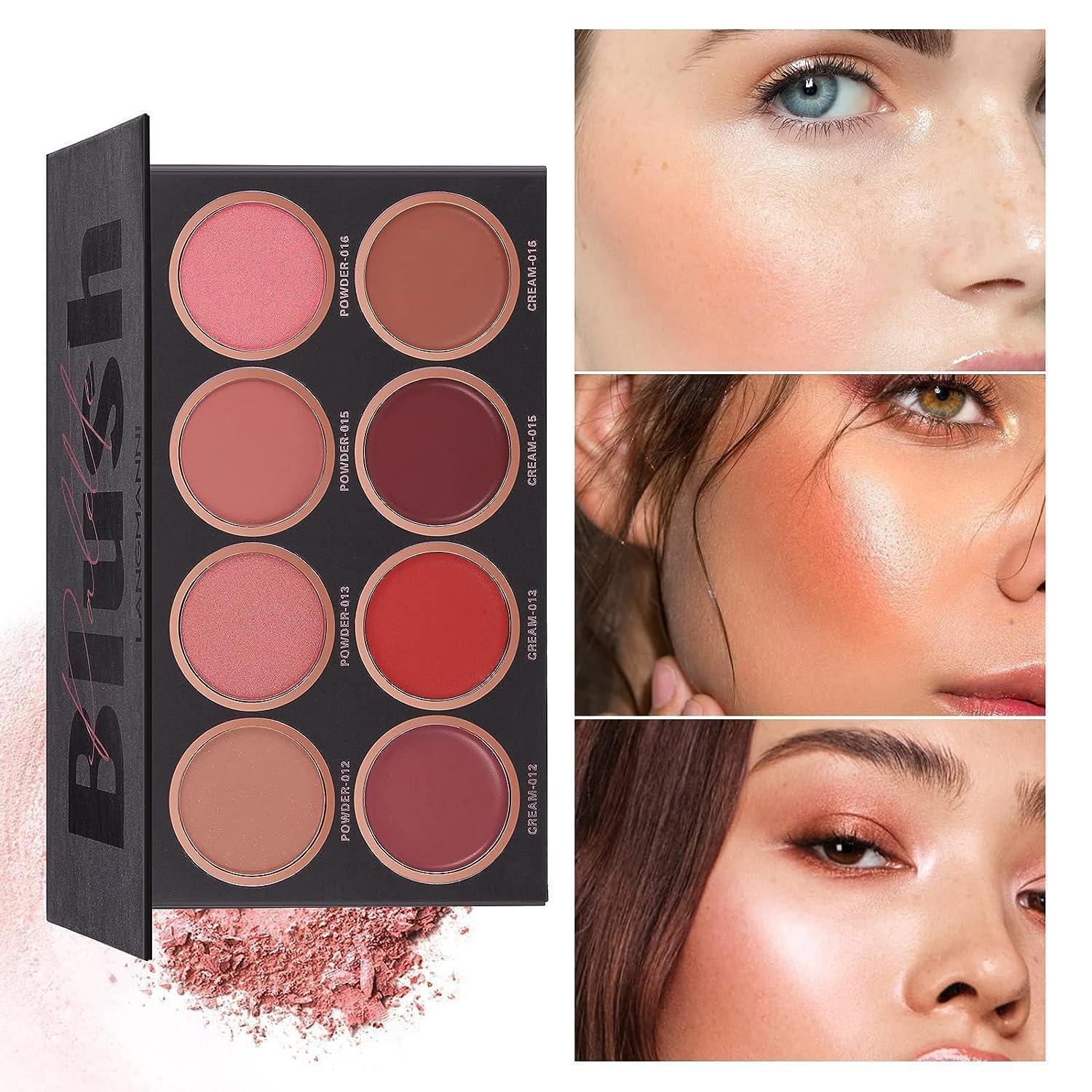 8 Colors Blush Palette - Powder & Cream Contour Highlight Palette for ...
