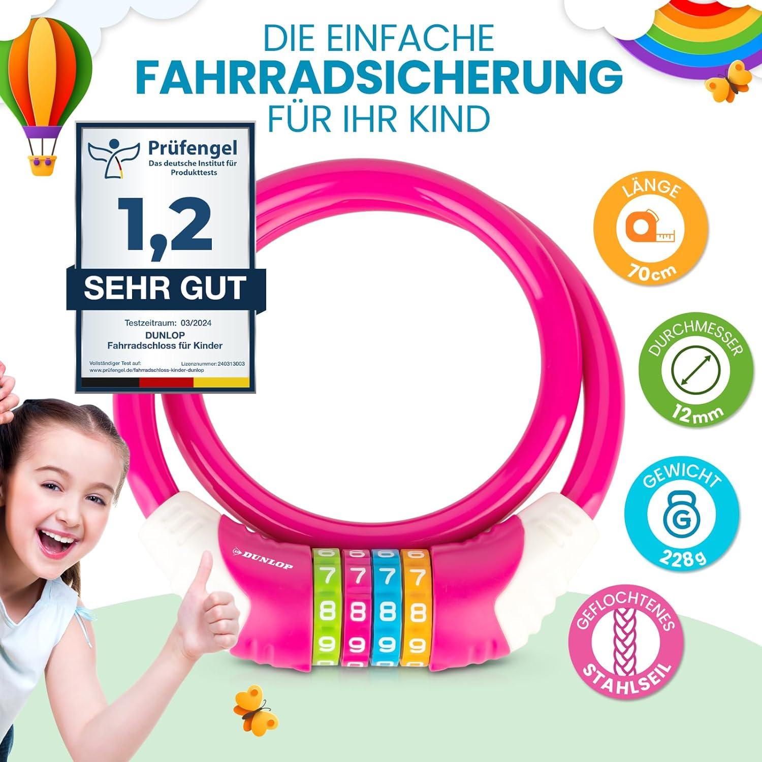 Dunlop Children's Bicycle Lock - Safety Level 5 Color-Coded Number Lock ...