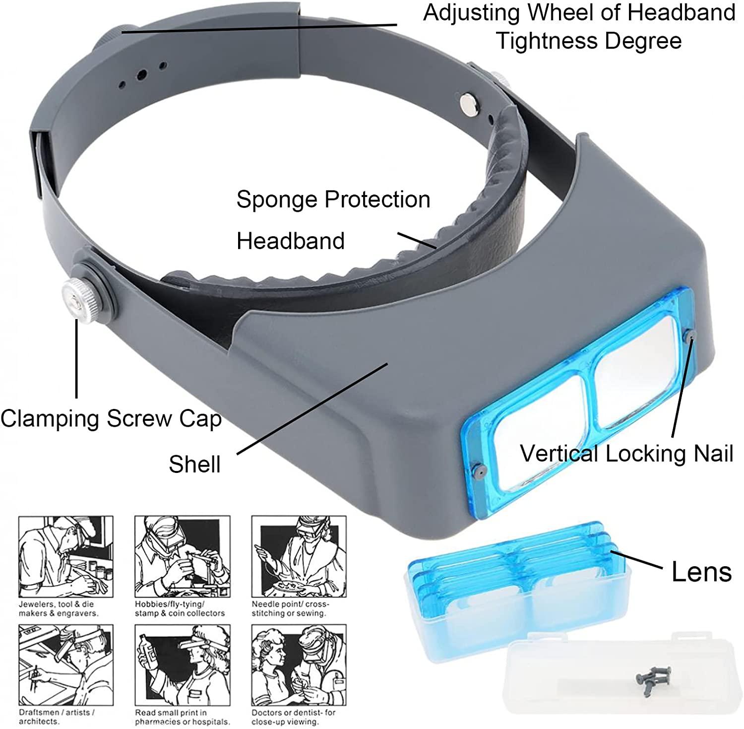 Headband Magnifier Hands Free Jeweler Loupe Head Mount Magnifying Headset Visor Double Optical ...