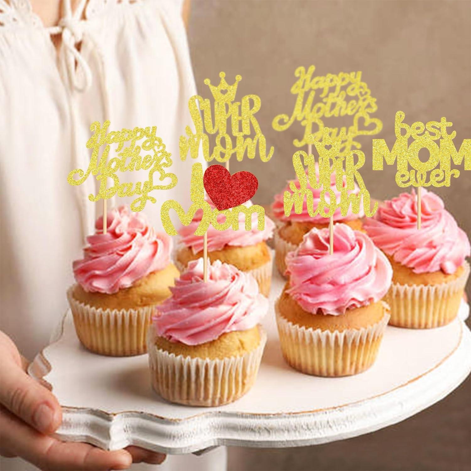 Keaziu 24 Pack Happy Mothers Day Cupcake Toppers Butterfly Best Mom ...