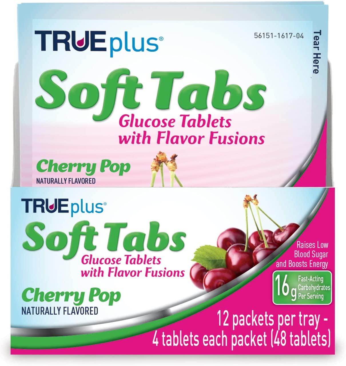 TRUEplus Soft Tabs Glucose Tablets - 48 Tabs, Cherry Pop Flavor - 12 ...