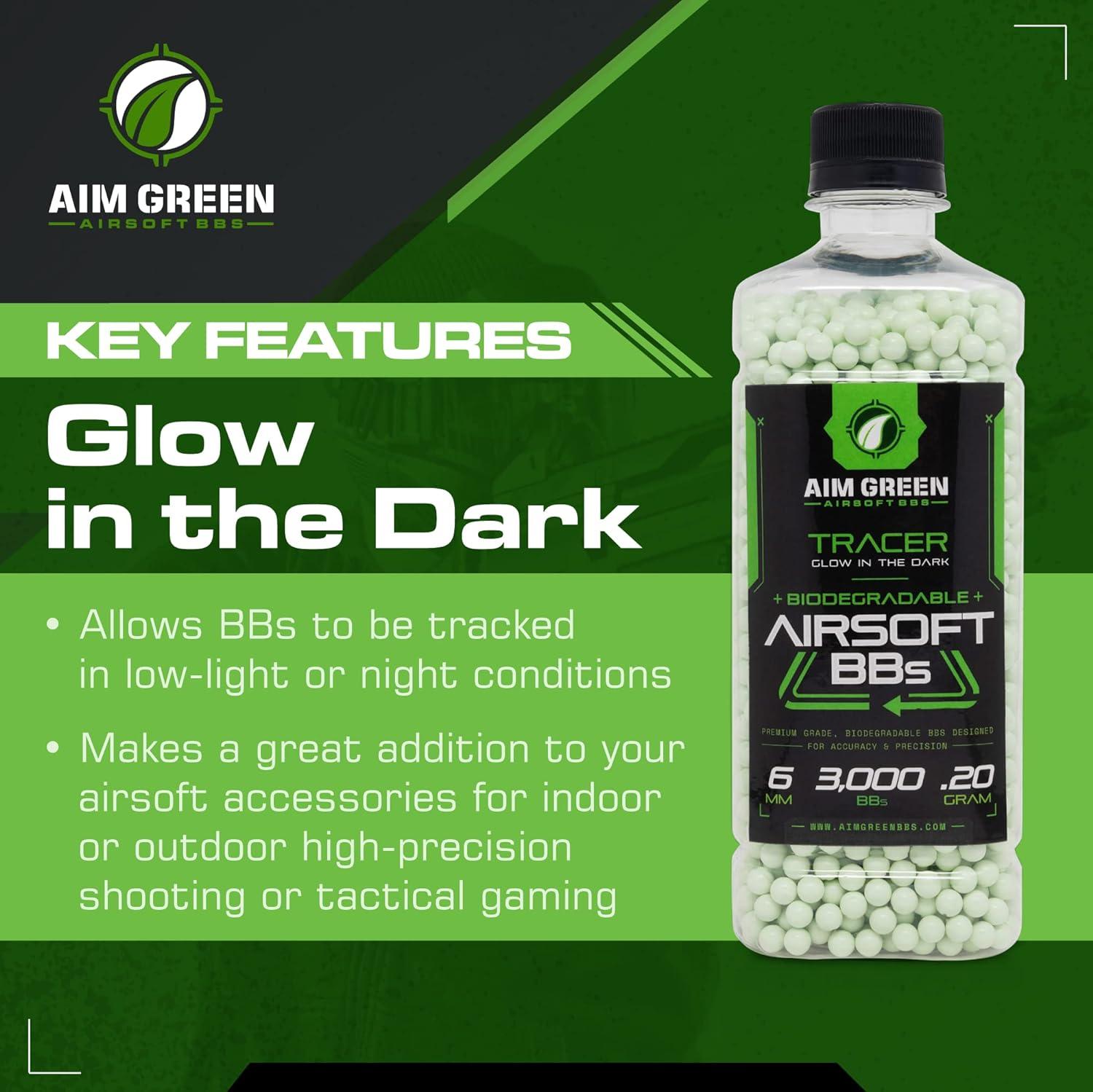 Aim Green Tracer Biodegradable Airsoft BBS Glow-in-The-Dark BBS 3 000 ...