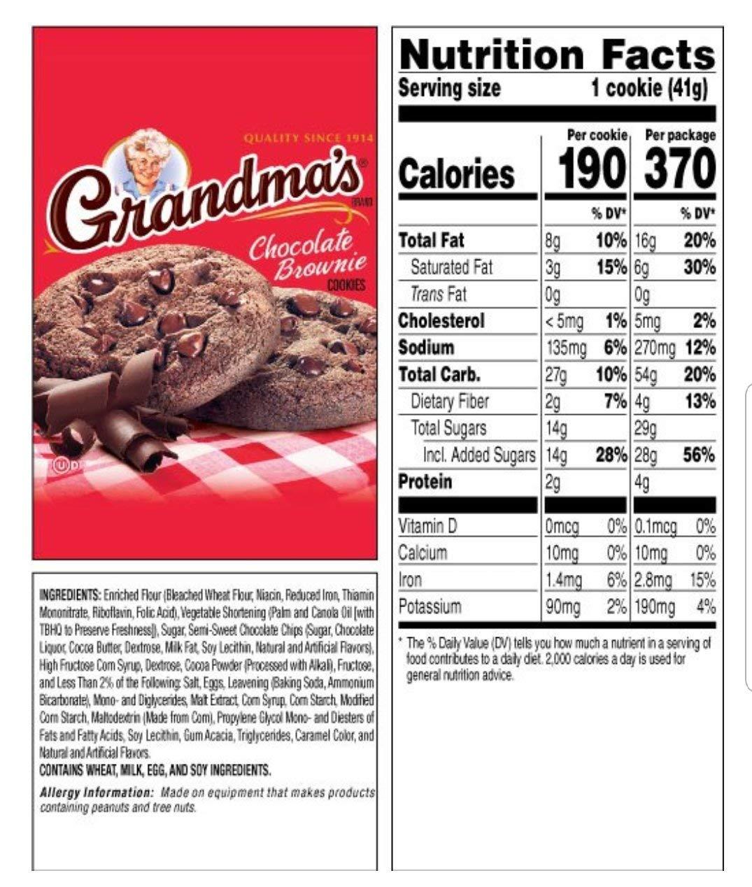 Grandma's Cookies Chocolate Chip Brownie Flavored - 4 Packs (2 per Pack ...