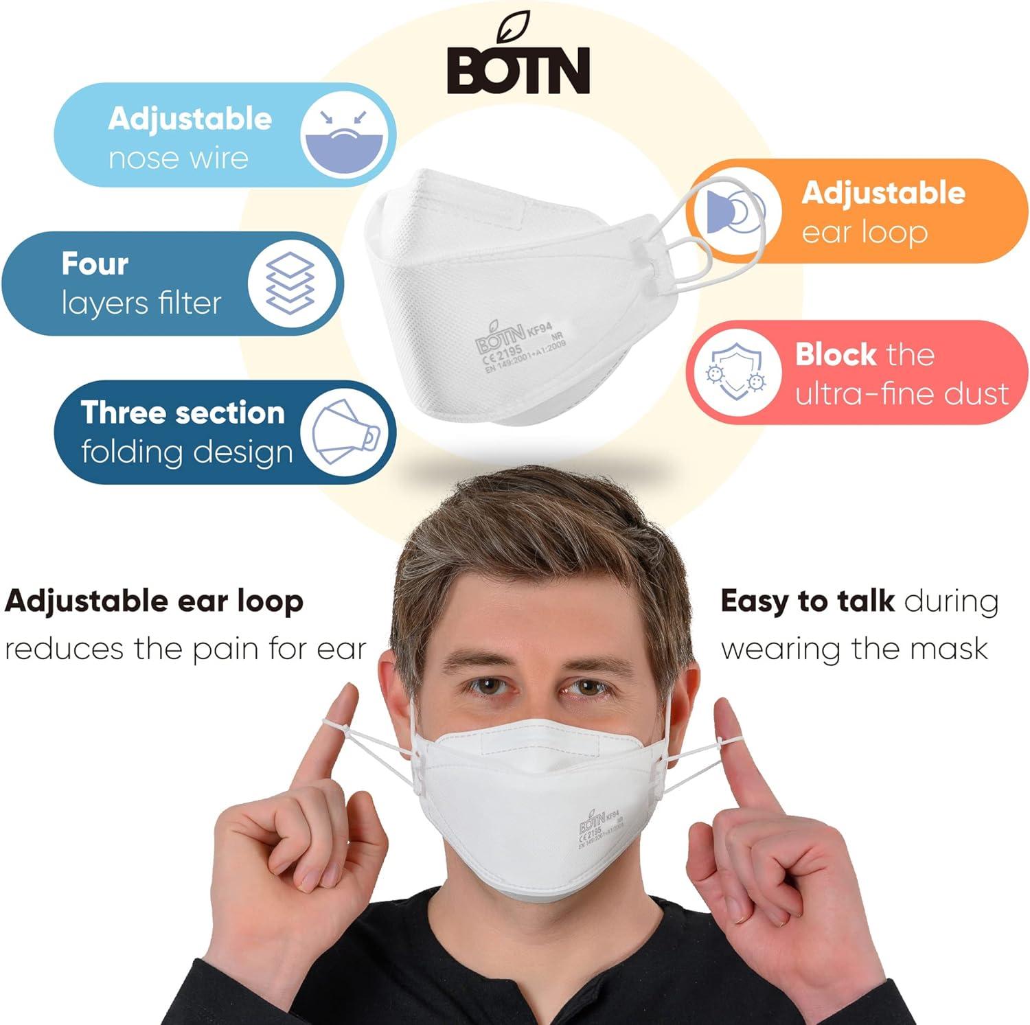 Botn 10 Large KF94 Masks for Adults - Premium 4-Stage Filters 3D Design ...