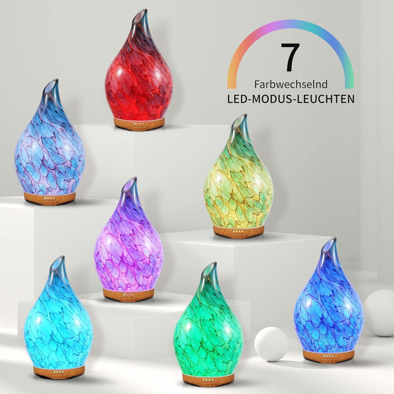 Porseme 280ml Hand-Blown Aroma Diffuser - Cool Mist Humidifier with 7 ...