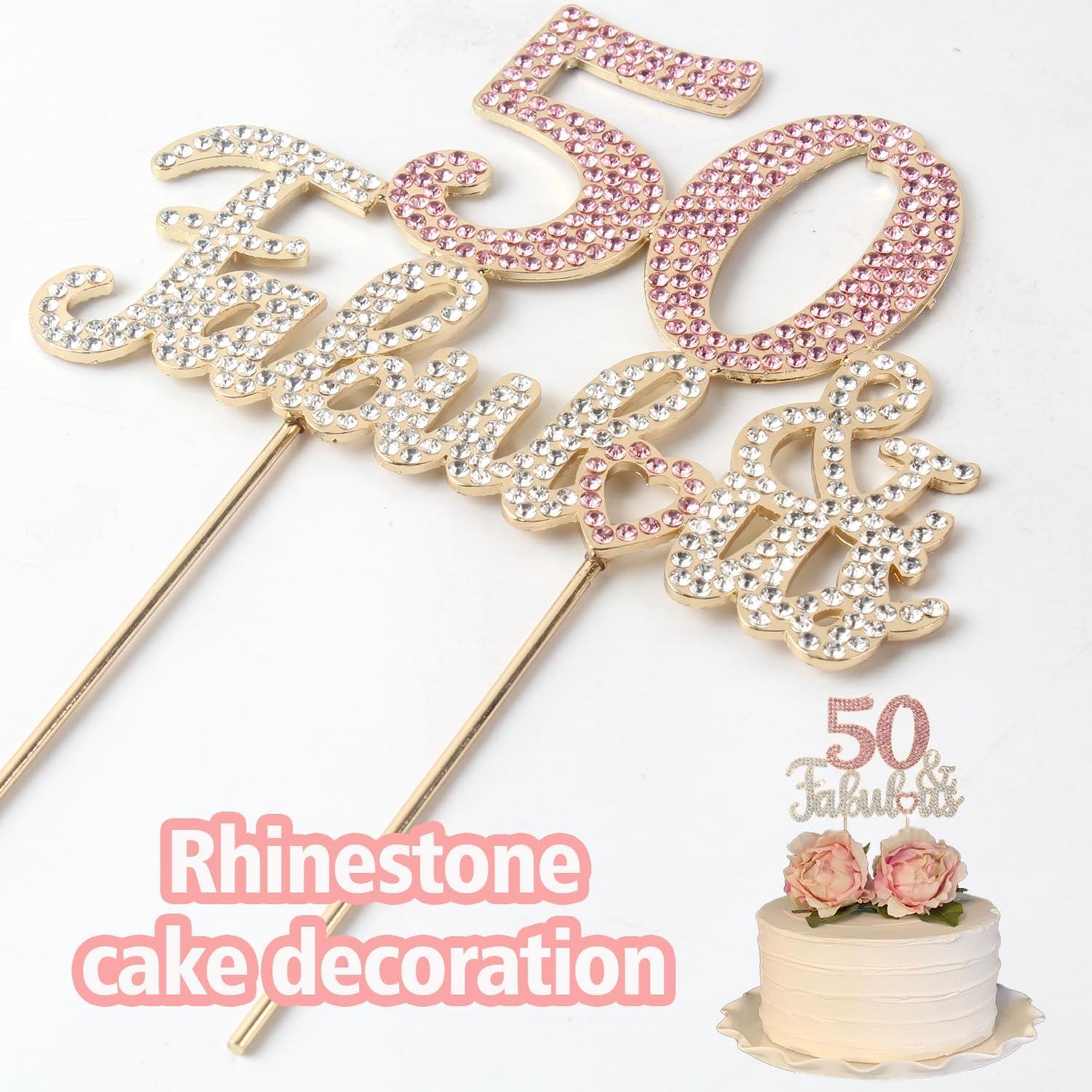 LASKYER 50 & Fabulous Gold & Pink Rhinestone Cake Topper - Happy 50th ...