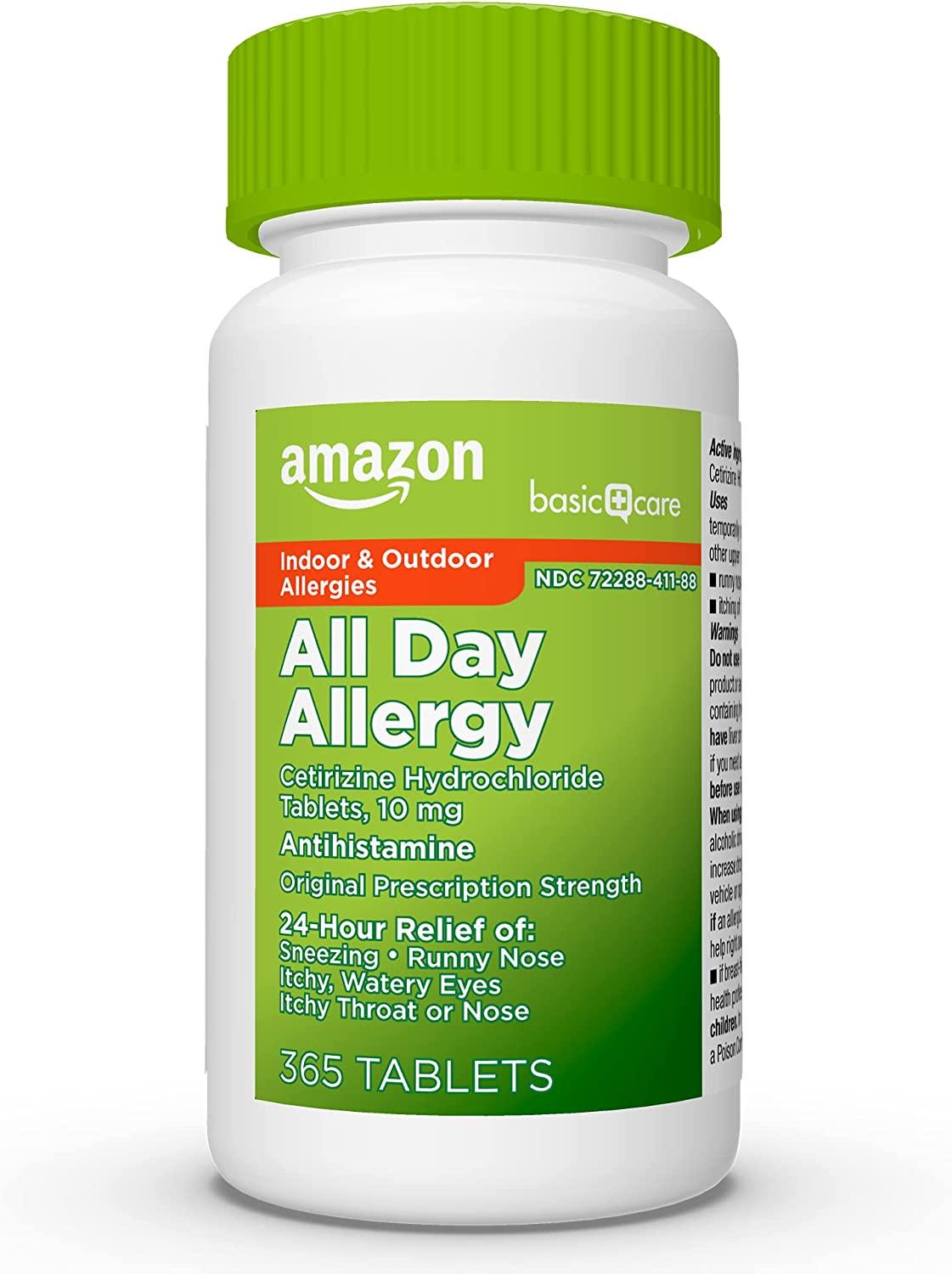Amazon Basic Care Cetirizine Hydrochloride 10mg Allergy Tablets - 365 ...