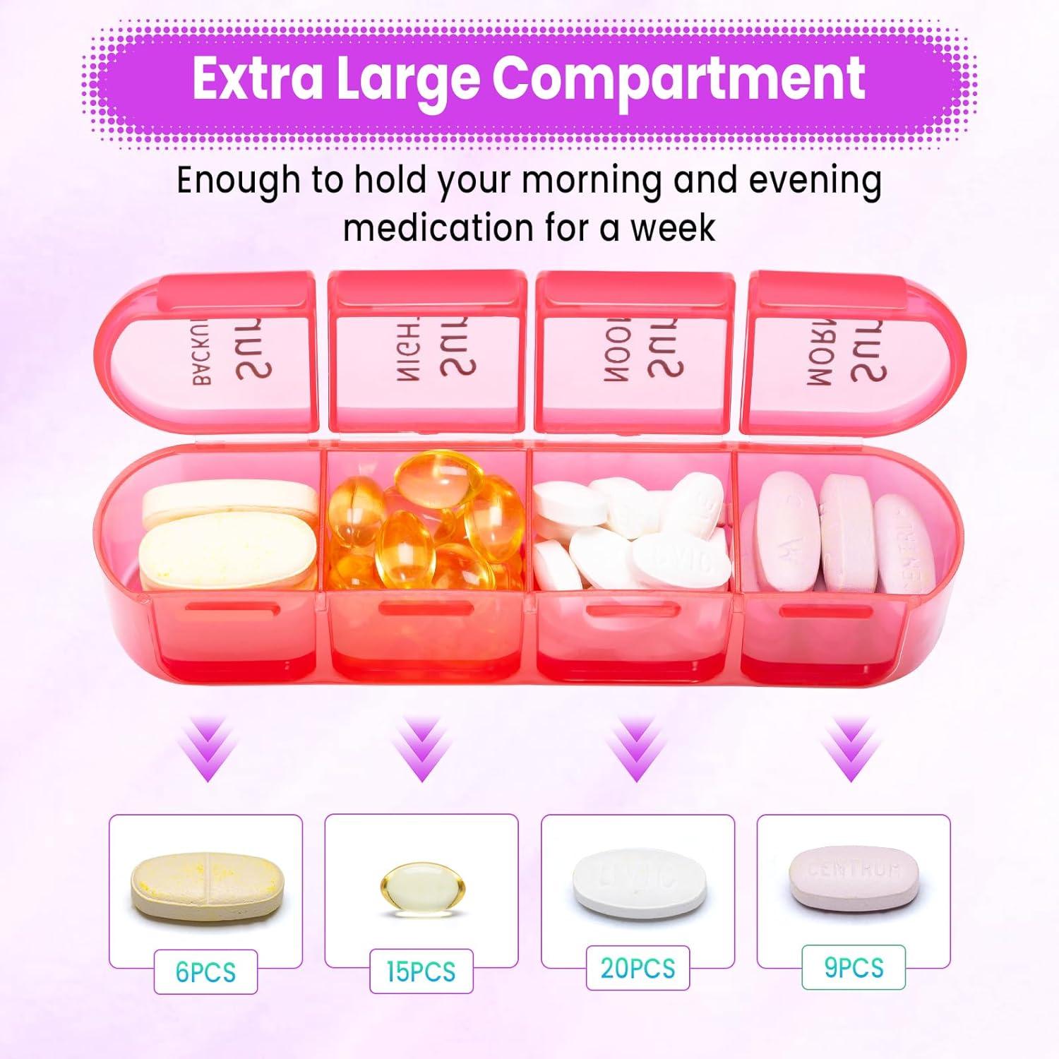 Pill Box 4 Times a Day 7 Days Pill Organiser Box with 28 Compartments ...