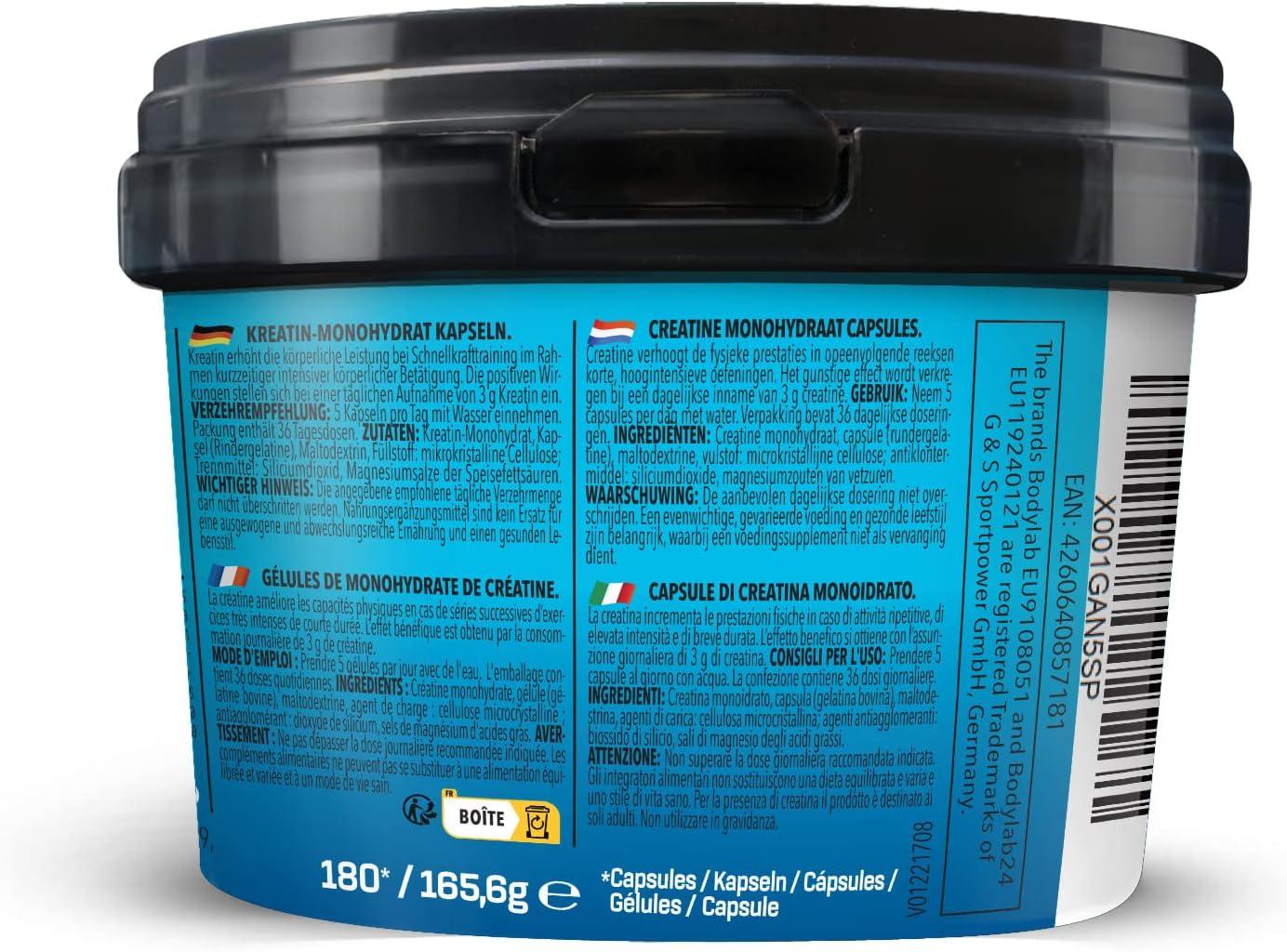 Buy BODYLAB24 Creatine Monohydrate 180 Capsules | High-Dose Energy ...