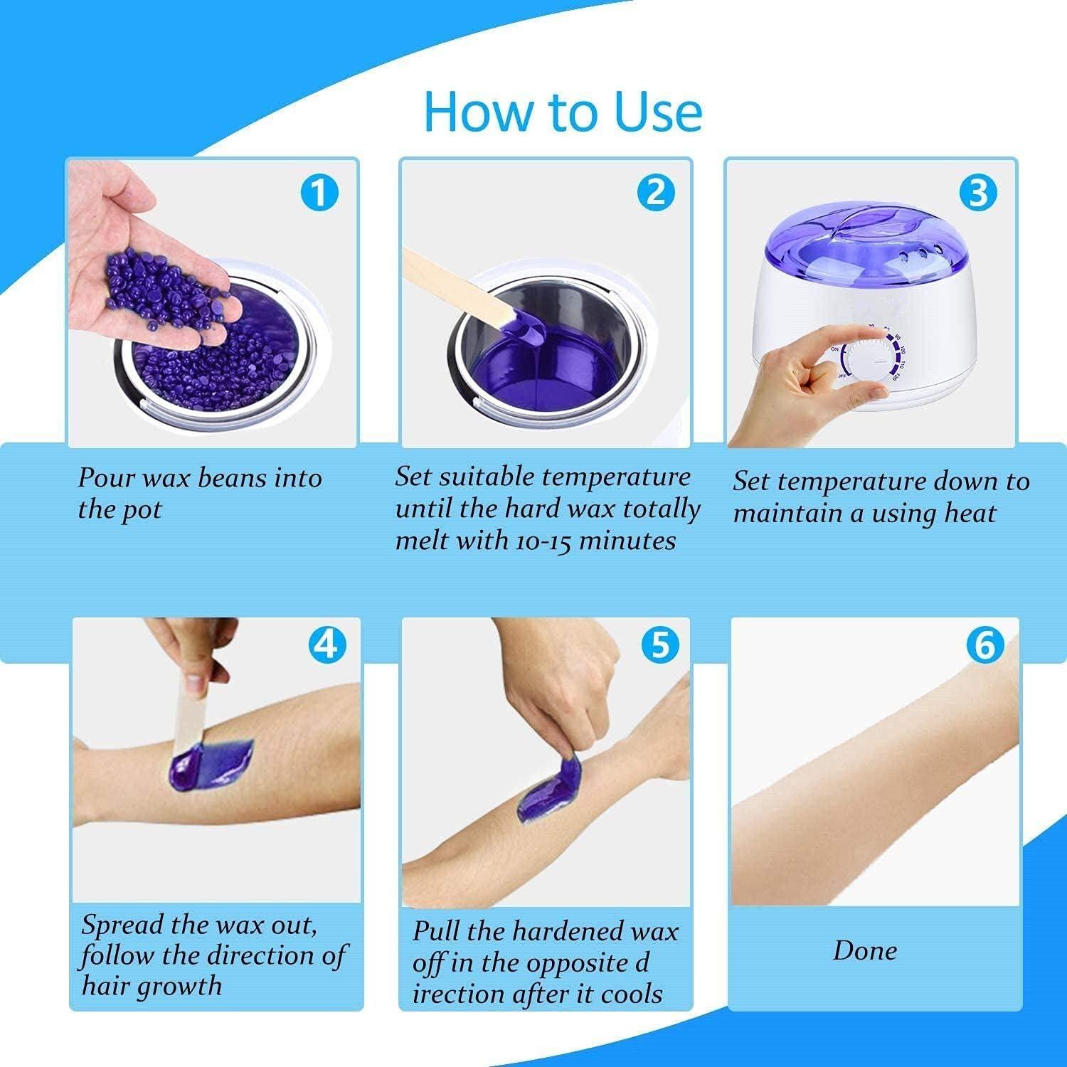 Hair Removal Waxing Kit with Wax Warmer, 4 Hard Wax Beans, 10 Applicator Sticks - Painless At ...