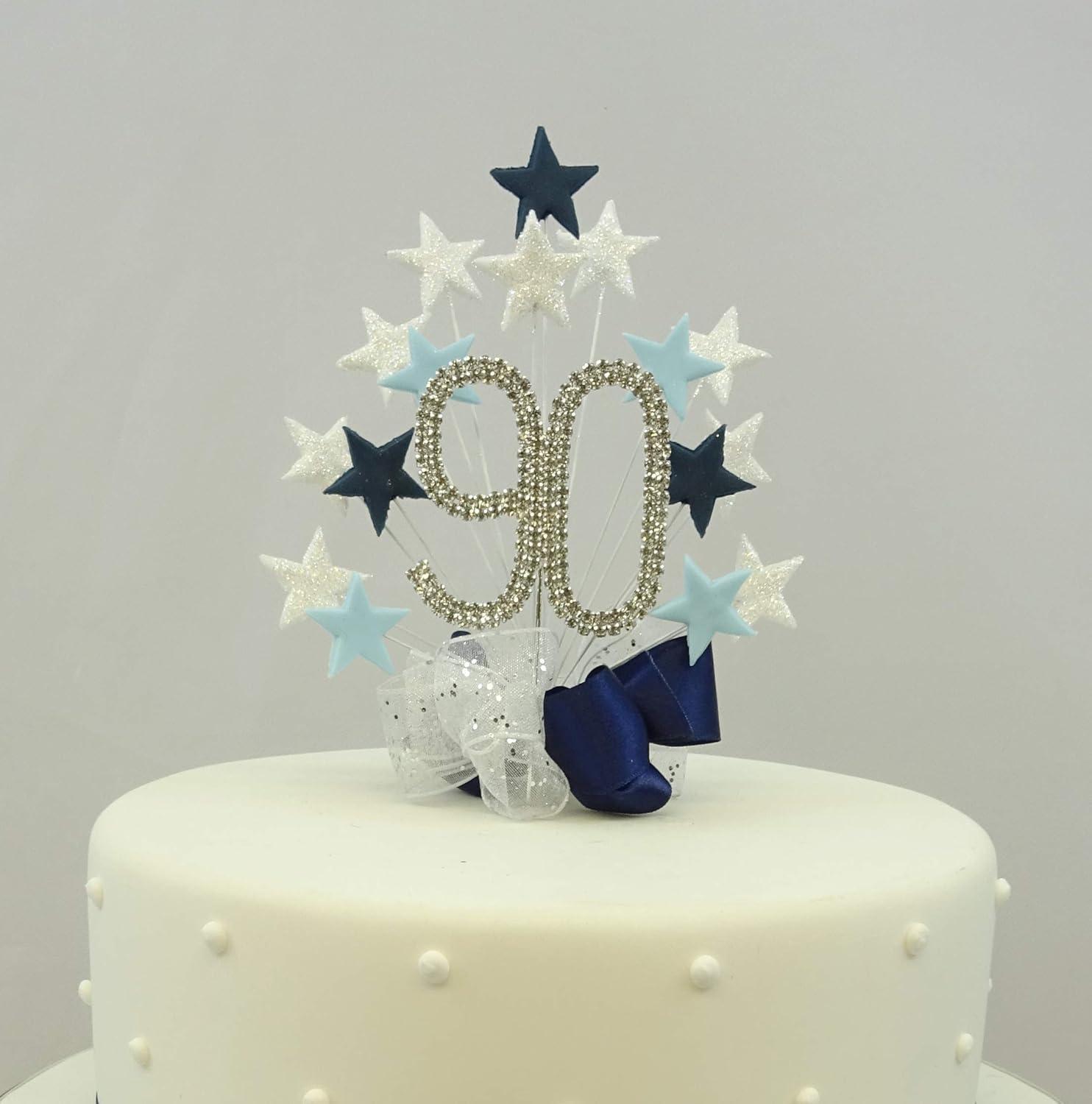 CAKE TOPPER STAR BURST SPRAY DIAMANTE 90th BIRTHDAY NUMBERS NV/BL/WT ...