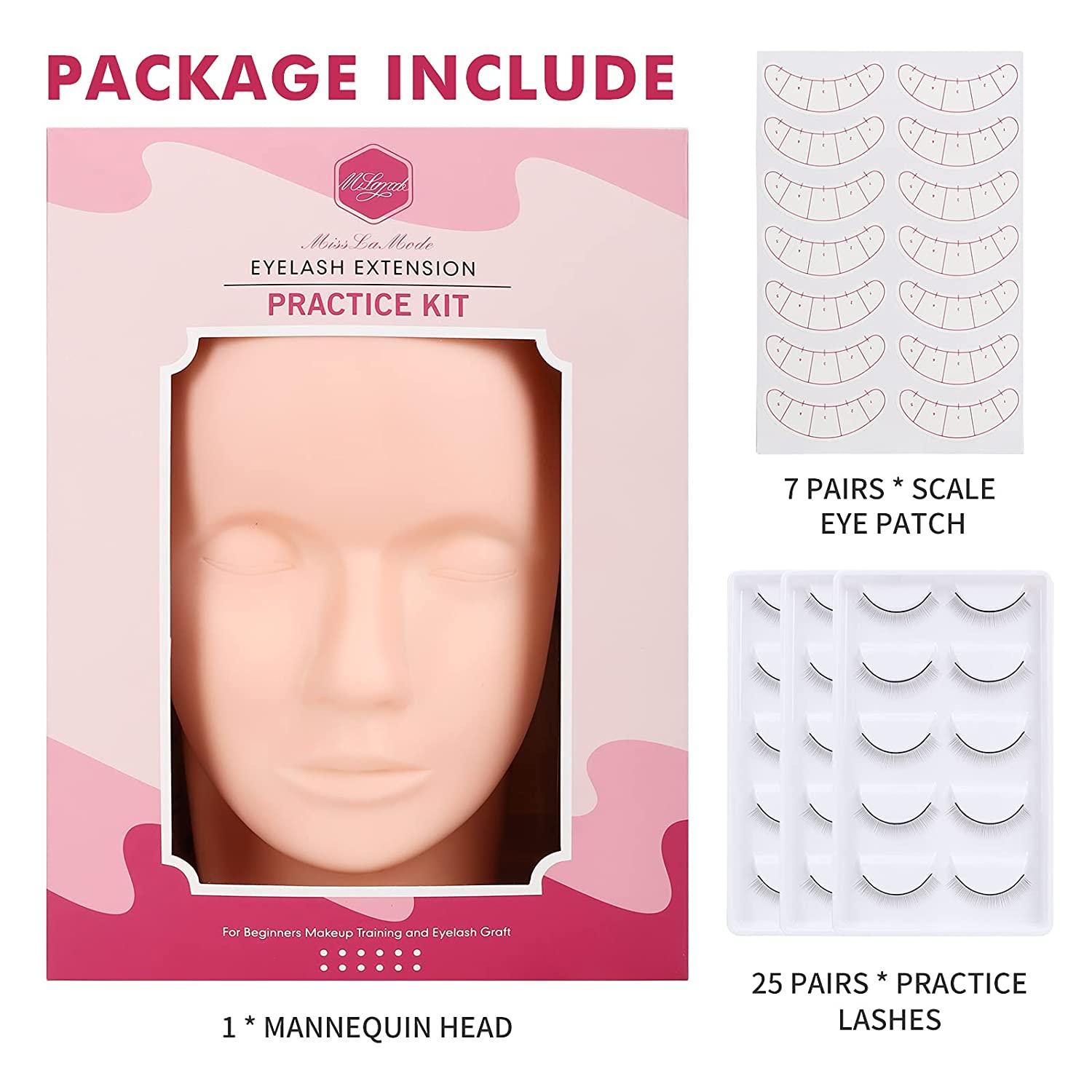MIILAMOD Professional Lash Extension Kit with Mannequin Head and 25 Pairs Practice Lashes ...