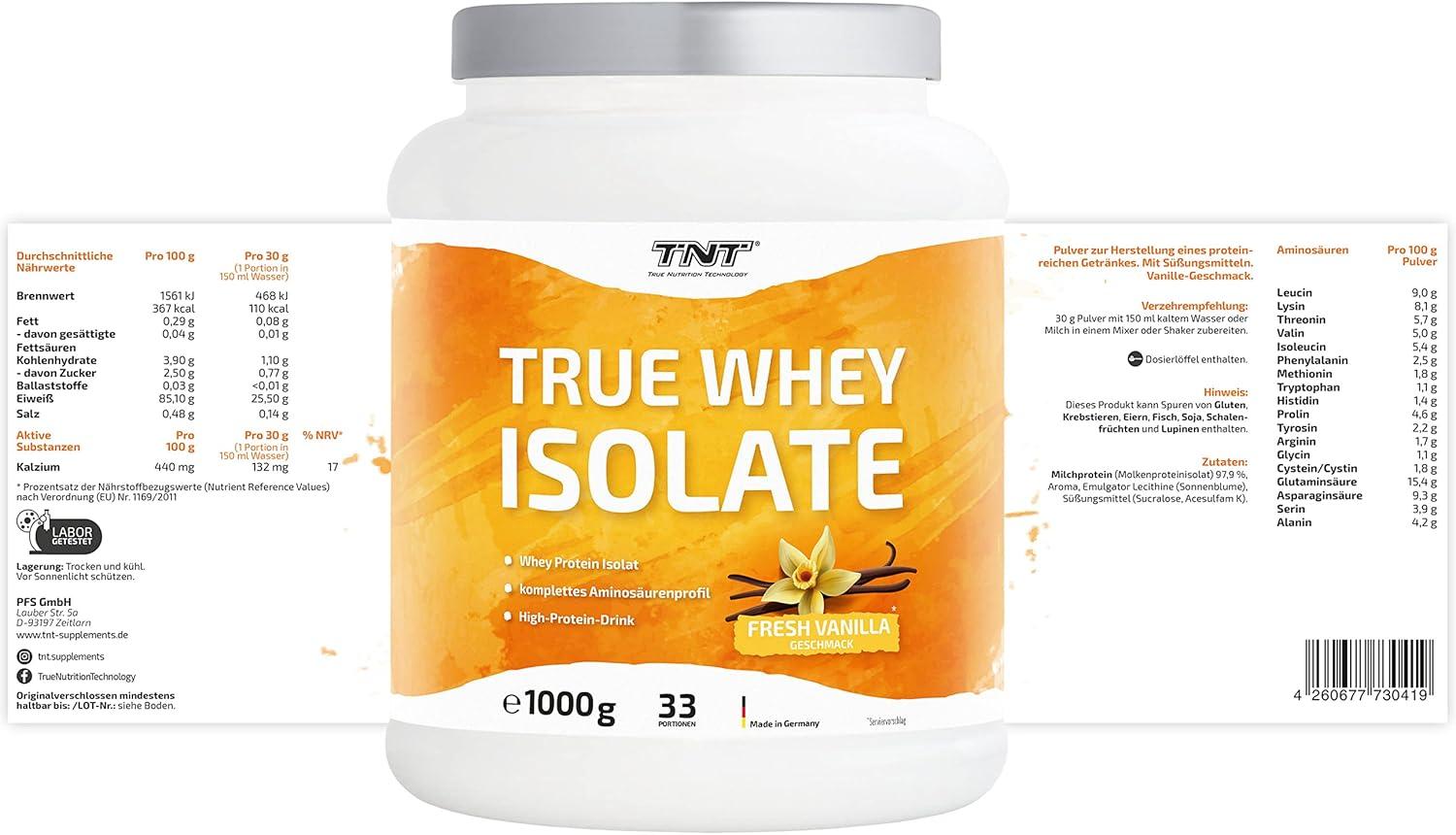 Buy TNT True Whey Protein Isolate Powder (1kg) - Delicious Vanilla ...