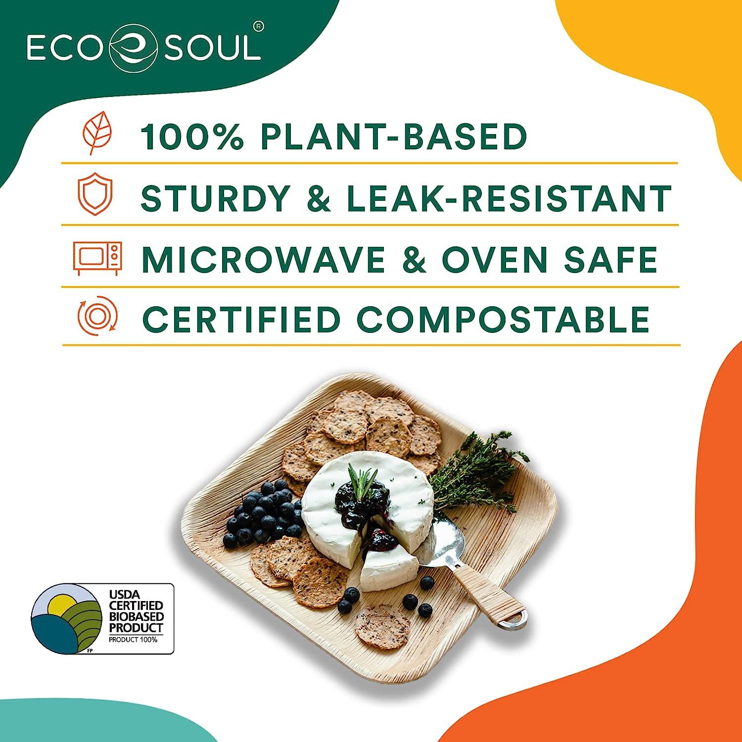 ECO SOUL 100% Compostable 10 Inch Palm Square Leaf Plates 50-Pack | Eco ...