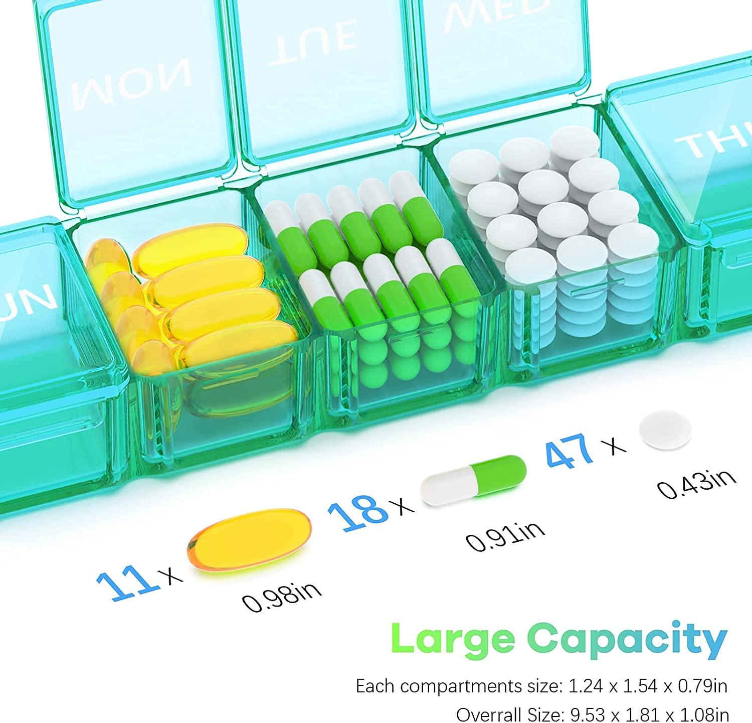 Extra Large Pill Organizer 2 Pack, XL Pill Box 7 Day, Weekly Pill Case ...