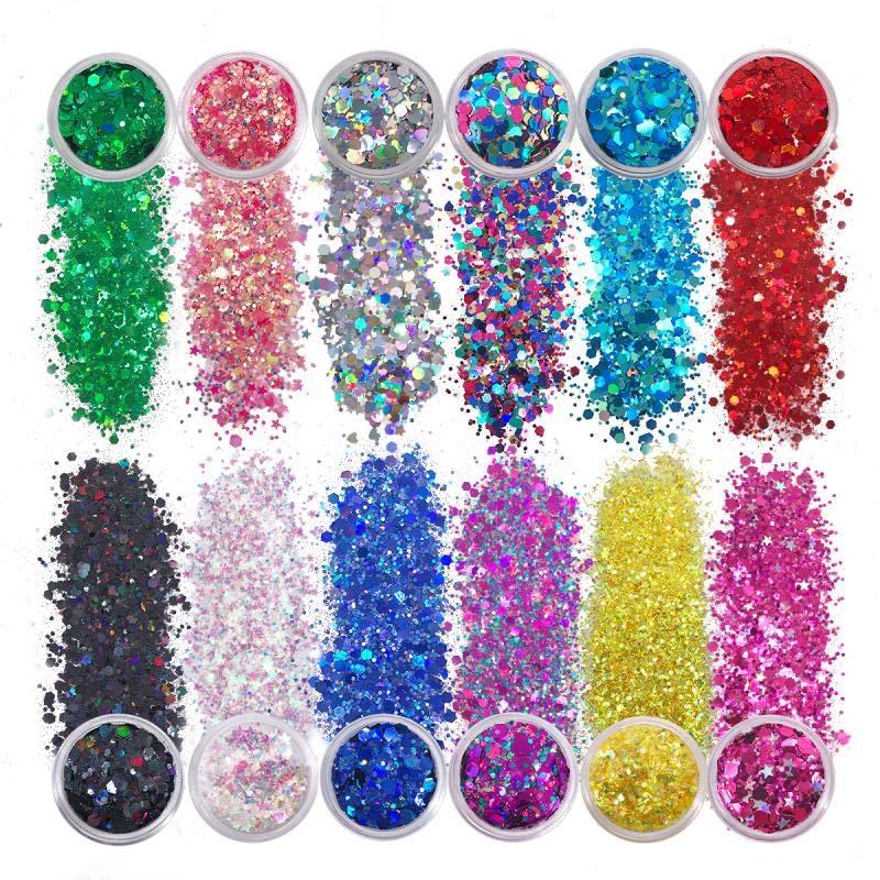 12 Pack Multi-Colored Rainbow Chunky Glitter for Face & Body - Festival ...