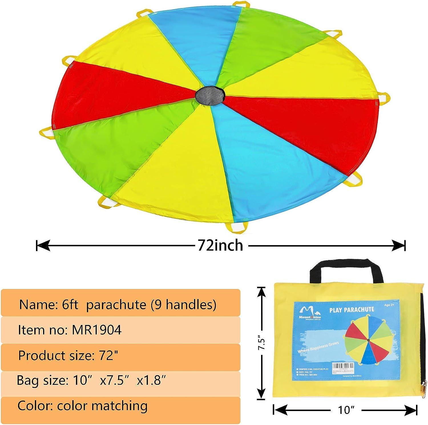 MountRhino Kids 6ft Play Parachute with 9 Handles - Multicolored Indoor ...