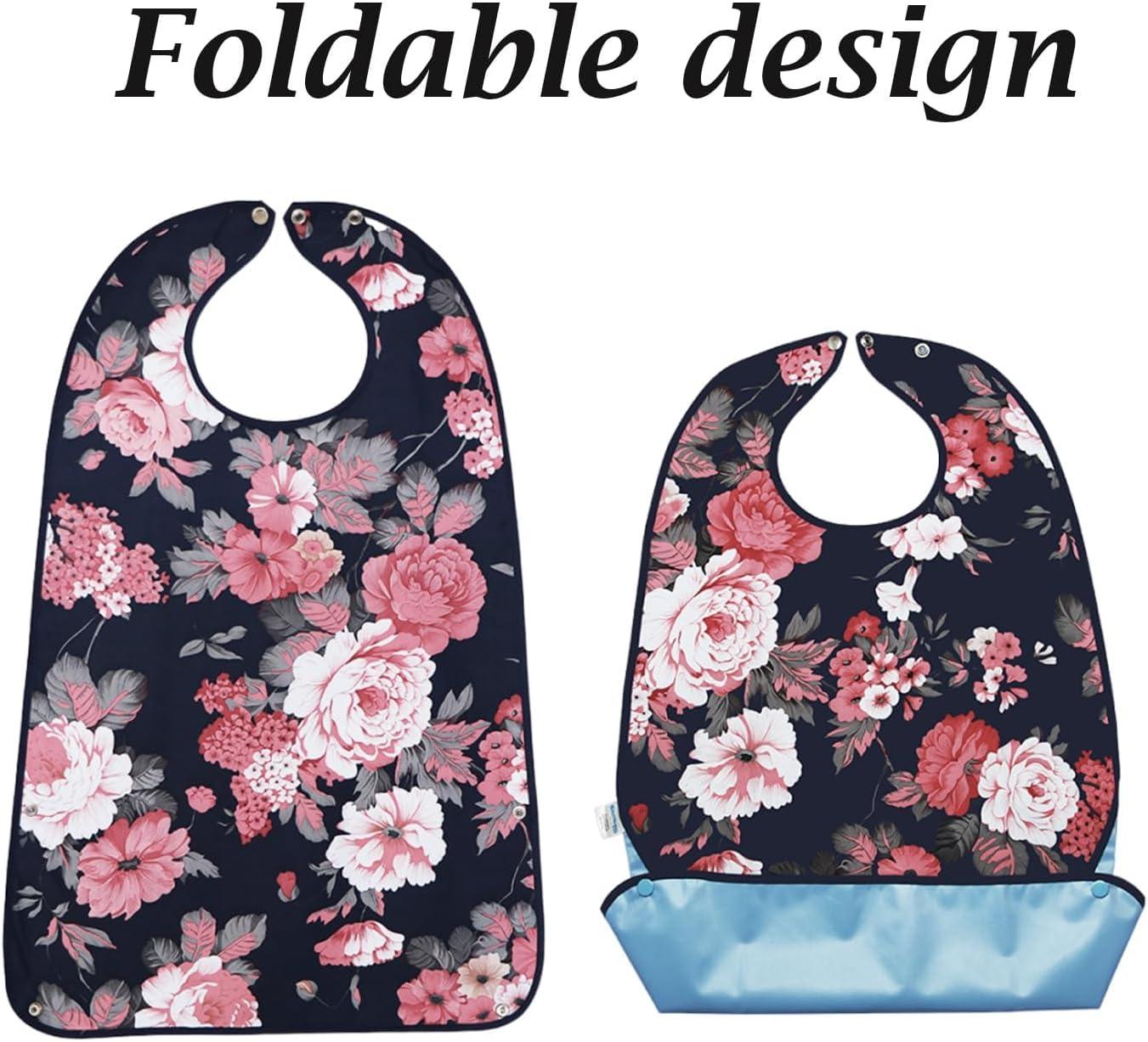 Pretty Roses Chic Floral Adult Bib for Elderly | Washable & Reusable ...
