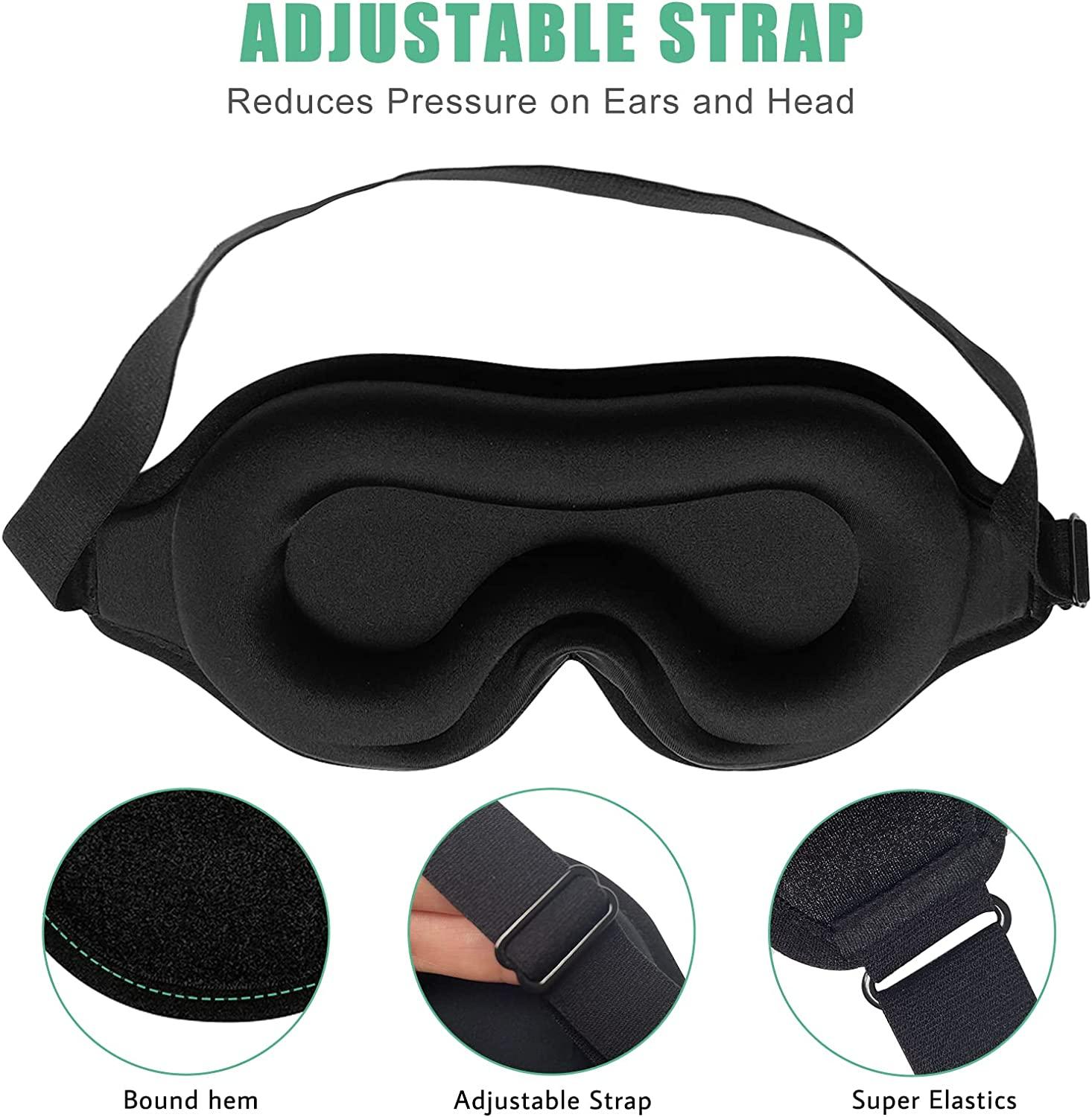 2 Pack 3D Contoured Sleep Mask for Men & Women - Adjustable Strap, Soft ...